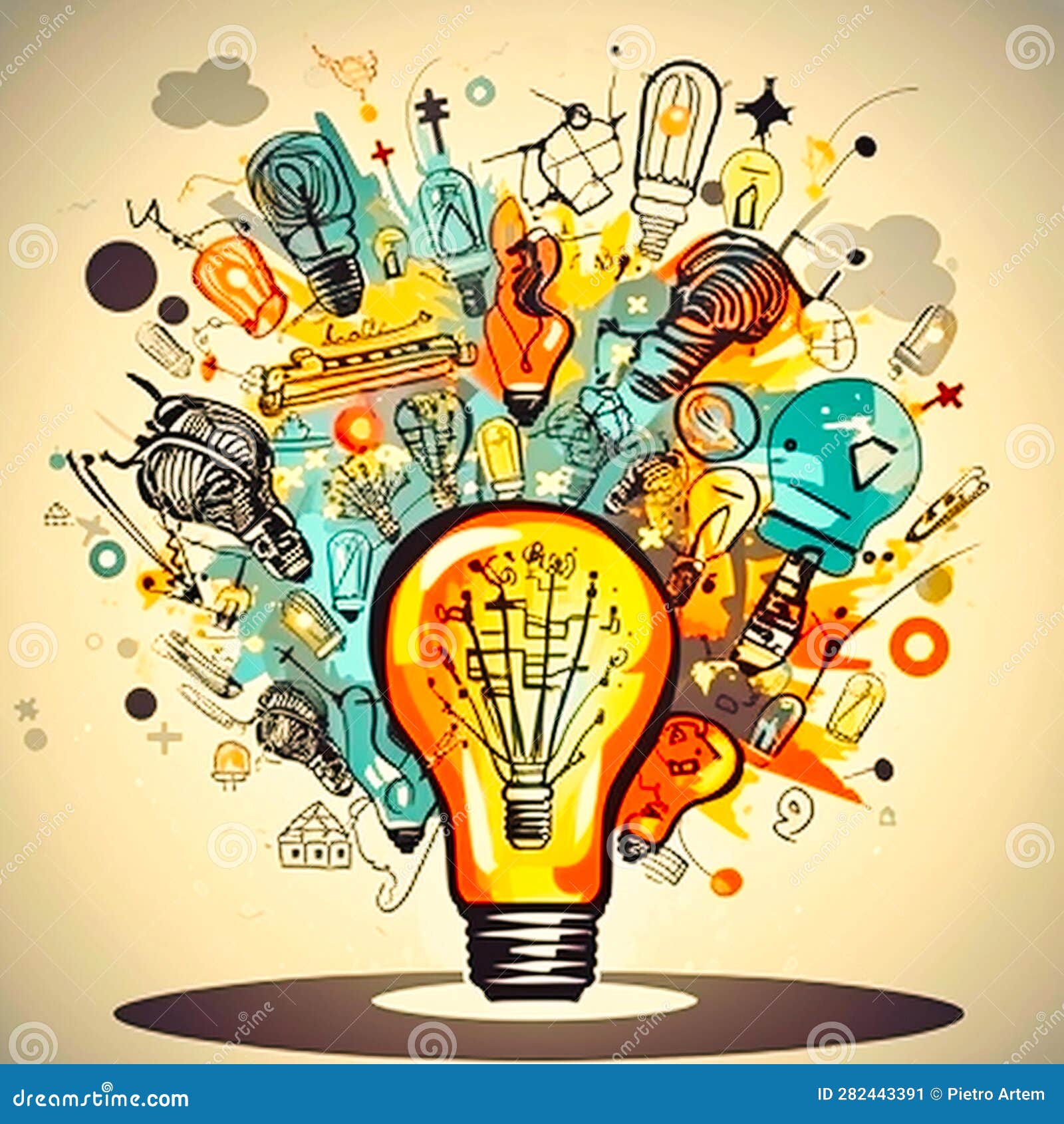 Bright Idea and Creative Thinking Visualization Bulb Lamp, Generative ...