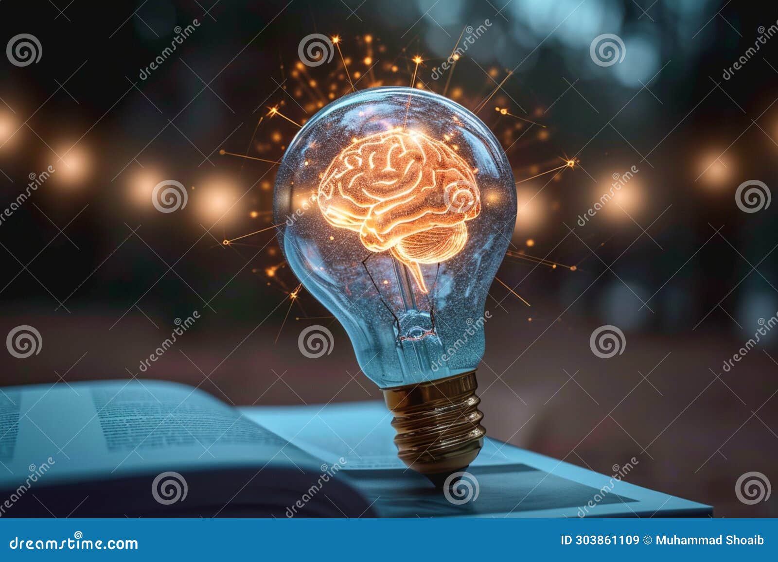 Bright Idea Light Bulb with Brain Inside, Representing Business ...
