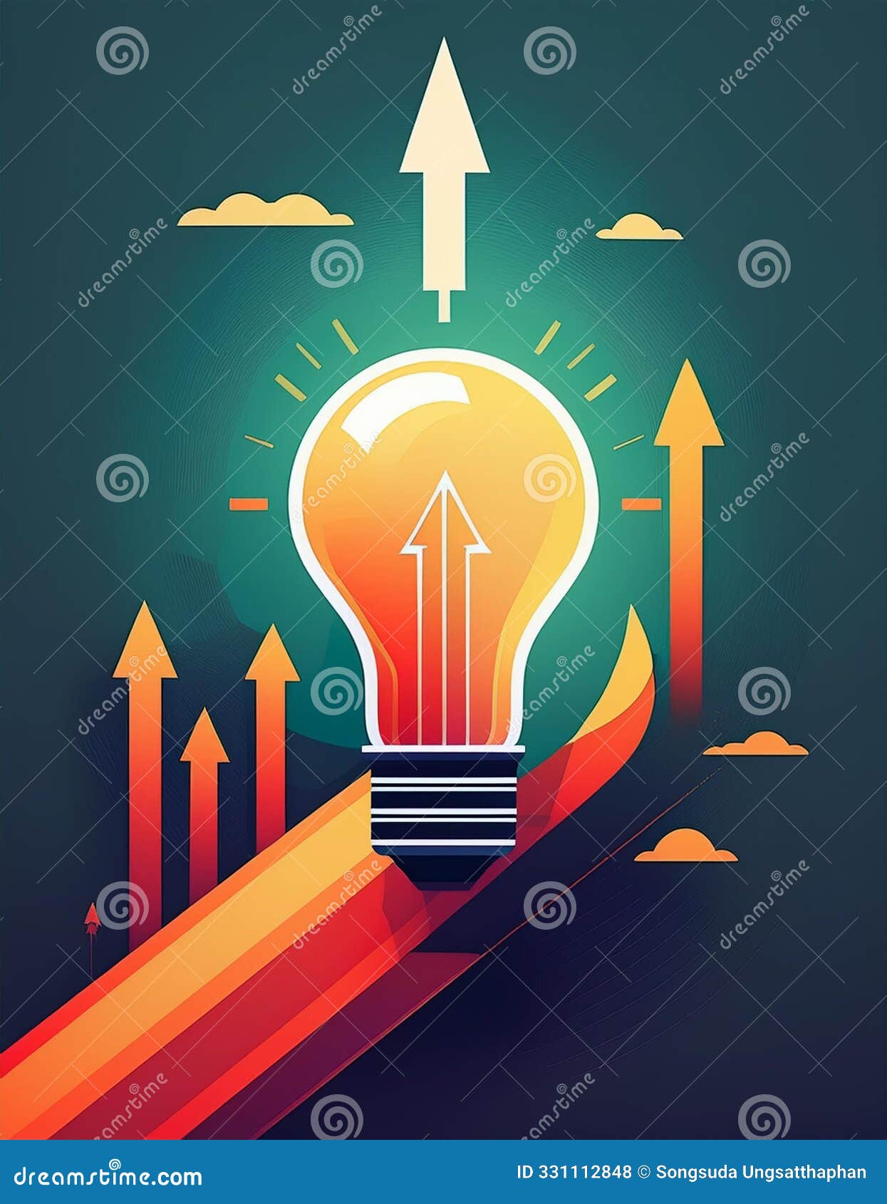 Bright Idea with Upward Arrow, Representing Insight and Growth, Flat ...