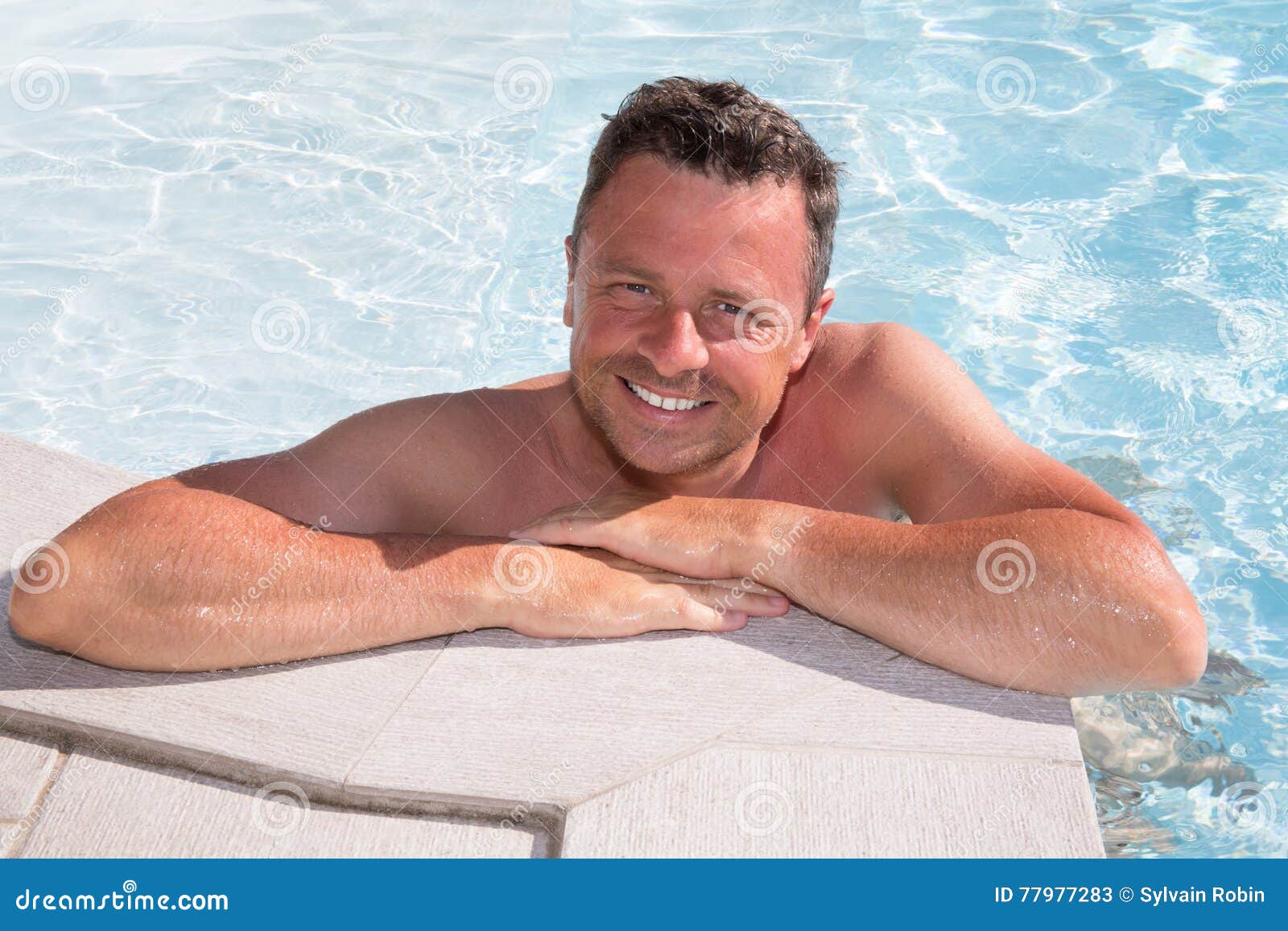 Bright Image of a Handsome Man in the Pool Stock Image - Image of body ...
