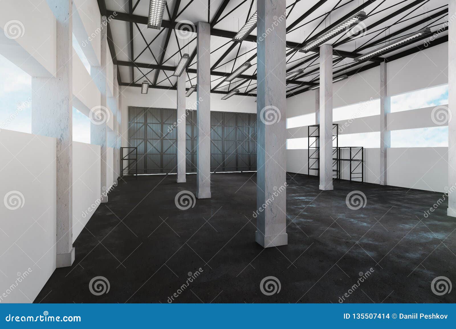 Bright Industrial Warehouse Interior Stock Illustration - Illustration ...