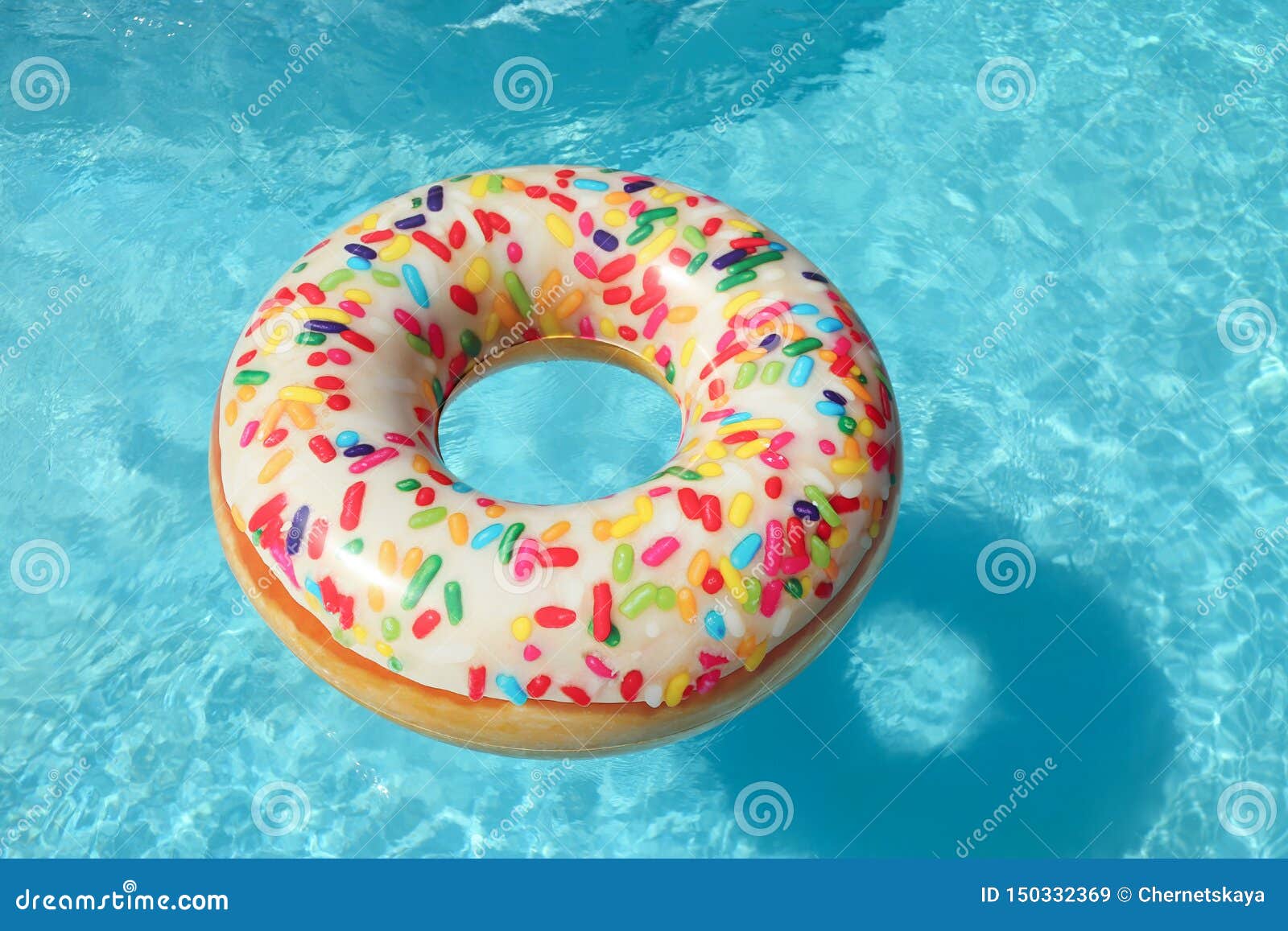 Bright Inflatable Doughnut Ring Floating in Swimming Pool Stock Image ...