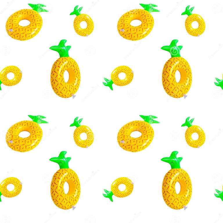 Bright Inflatable Pineapple Ring Pattern on White Background. Stock ...