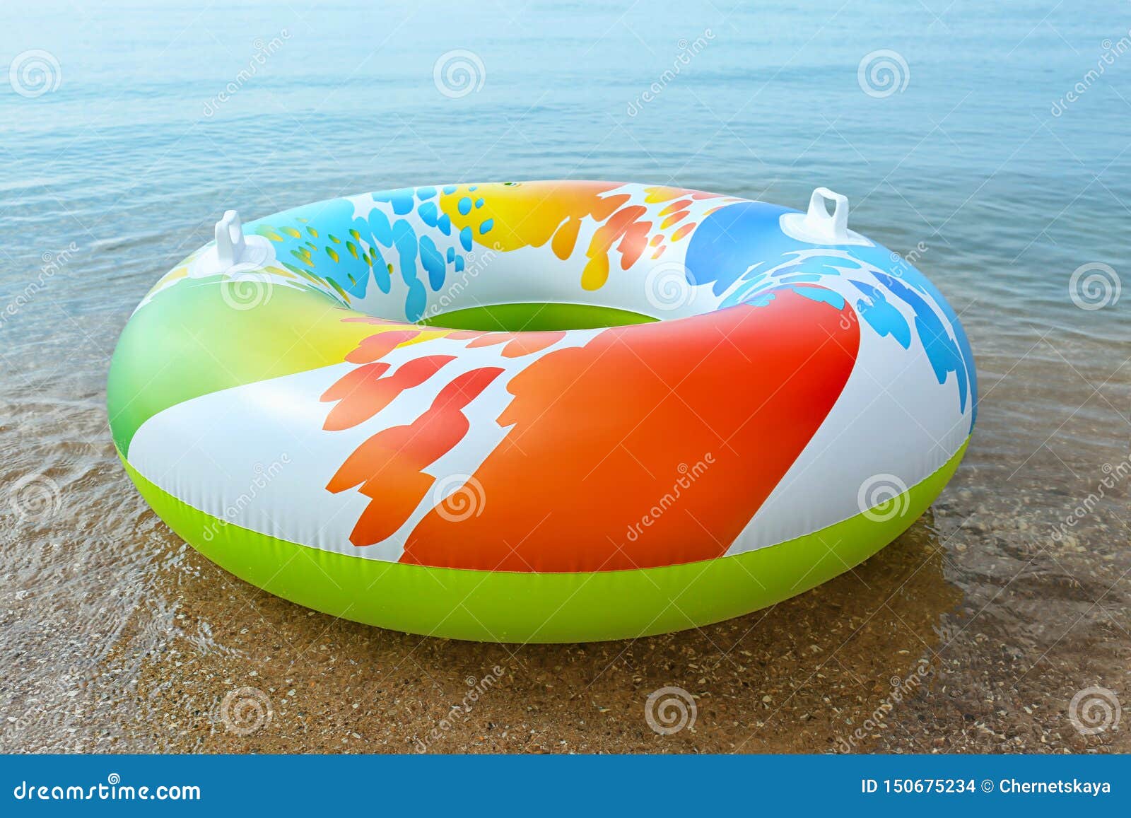 Bright Inflatable Ring Floating on Sea Water Stock Photo - Image of ...