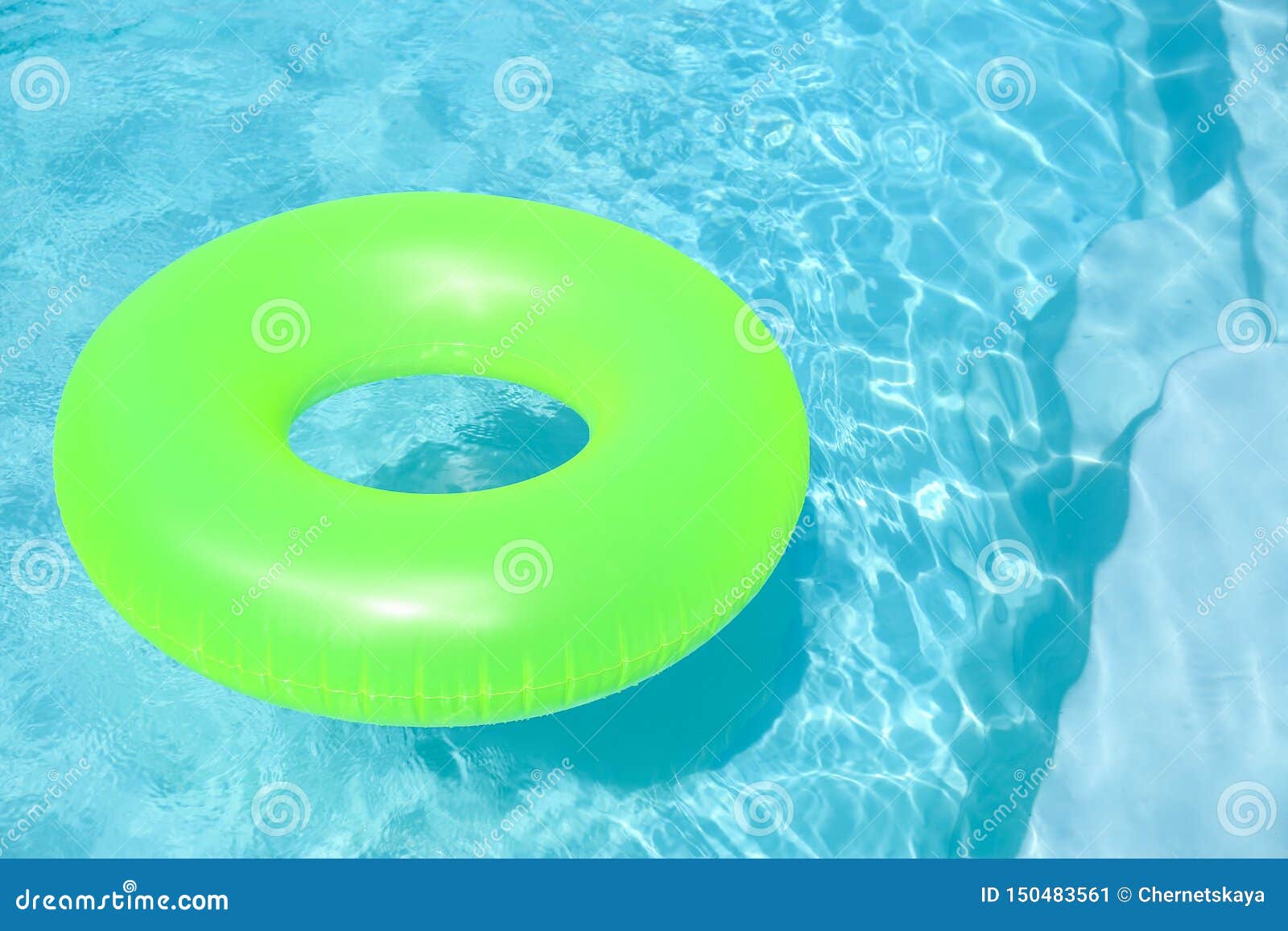 Bright Inflatable Ring Floating in Swimming Pool on Sunny Day Stock ...