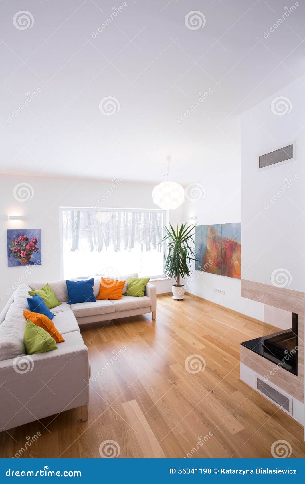 Bright Interior with Color Details Stock Photo - Image of designed ...