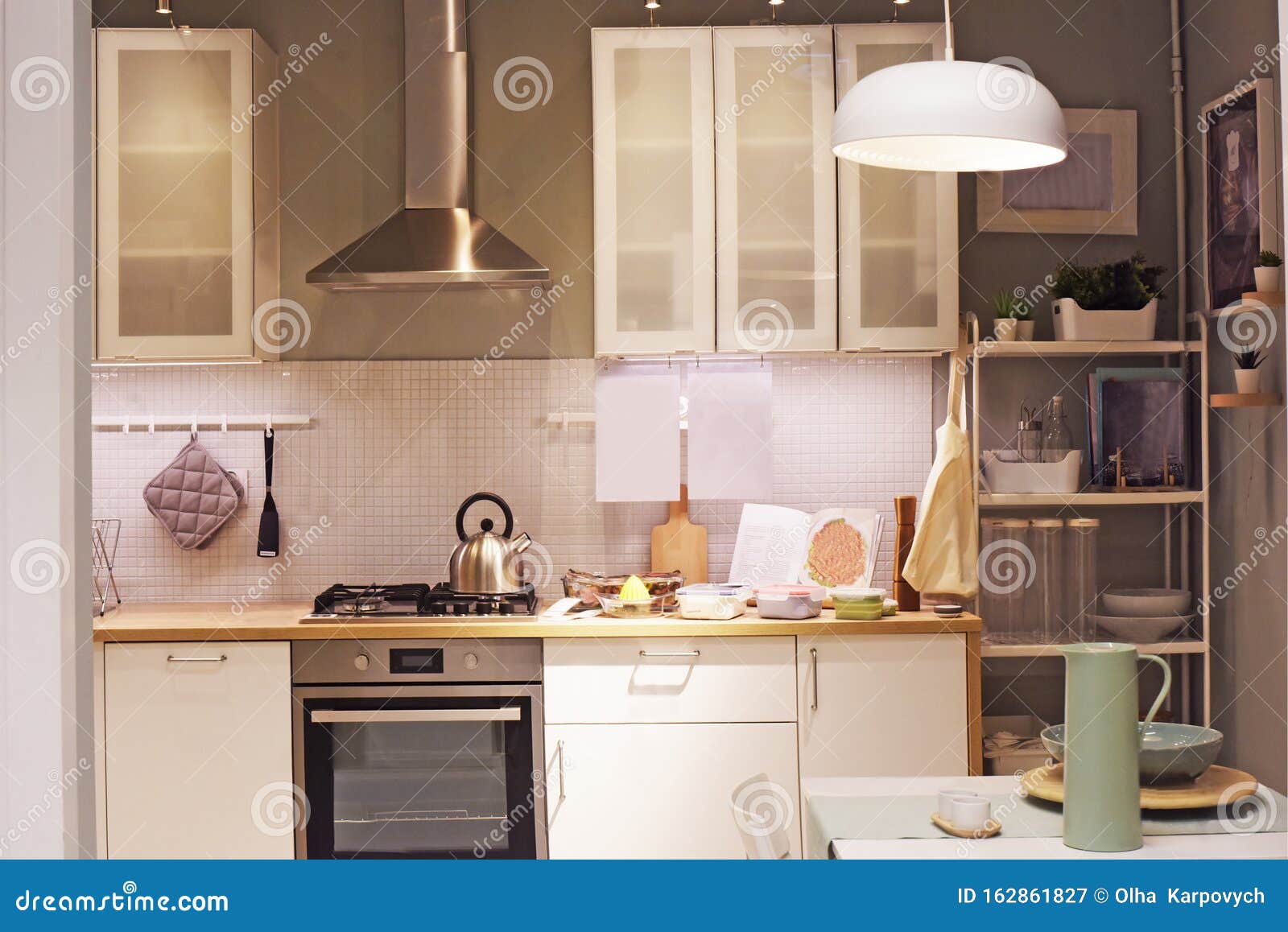 Bright Interior Kitchen with Built-in Oven. Beautiful White Kitchen ...