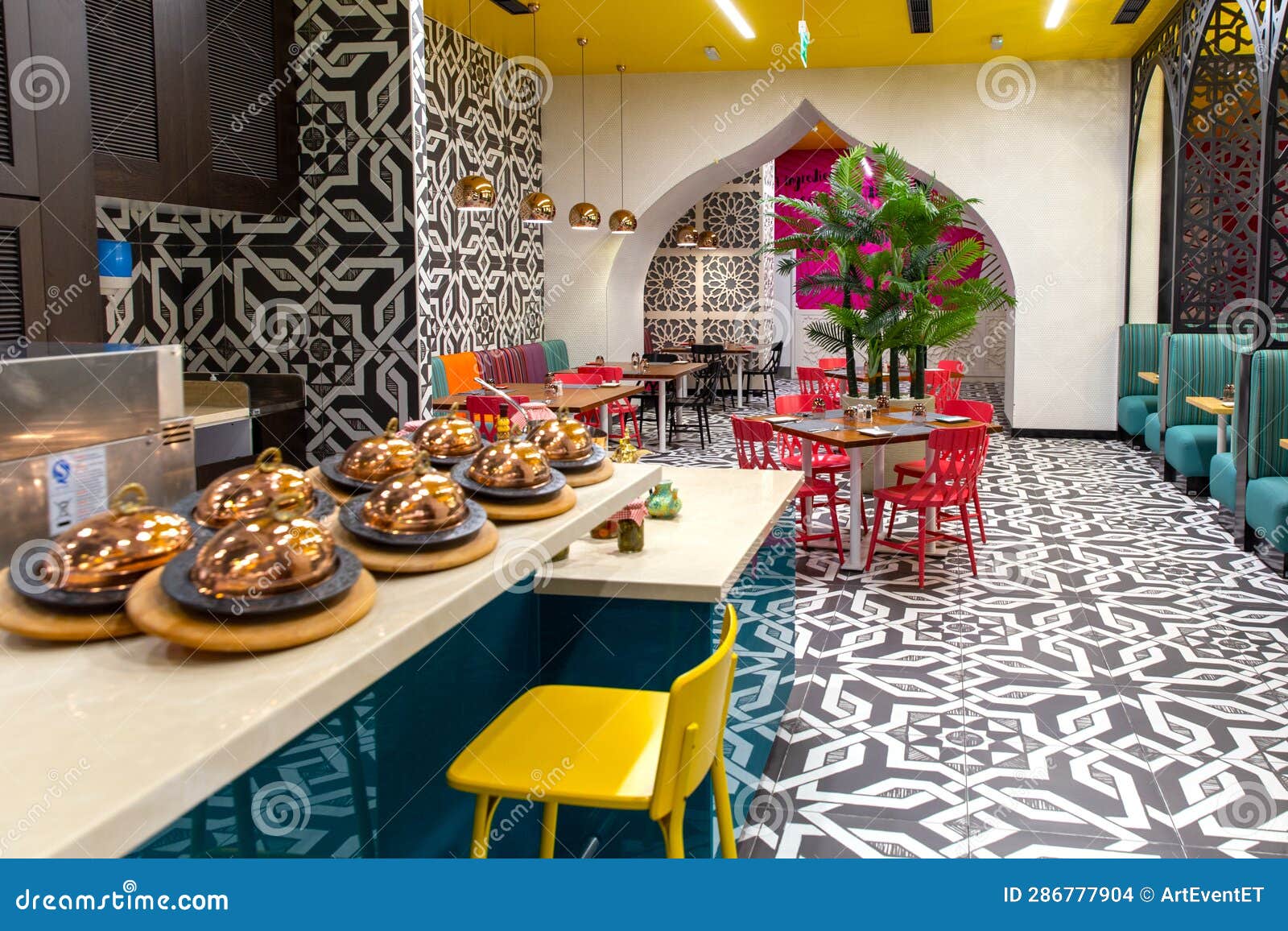 Bright Interior of the Restaurant with an Original Design in Arabic ...