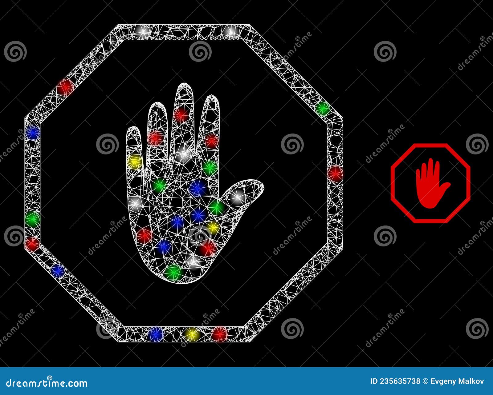 Bright Intersected Network Octagon Danger Hand Icon Stock Photo - Image ...