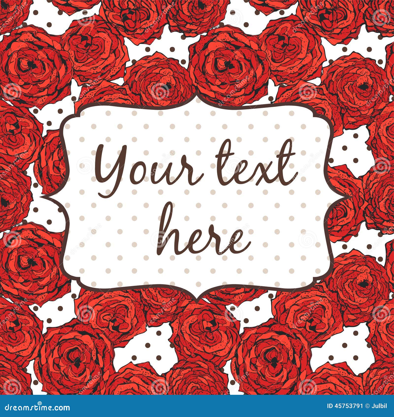 Bright Invitation Card with Red Flowers and Dots Stock Vector ...