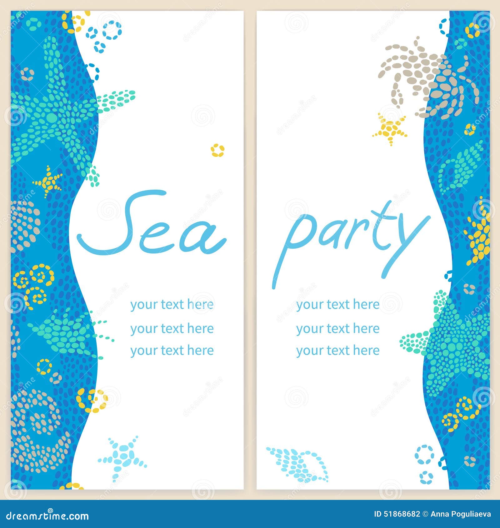 Bright Invitation Cards with Sea Elements. Stock Vector - Illustration ...