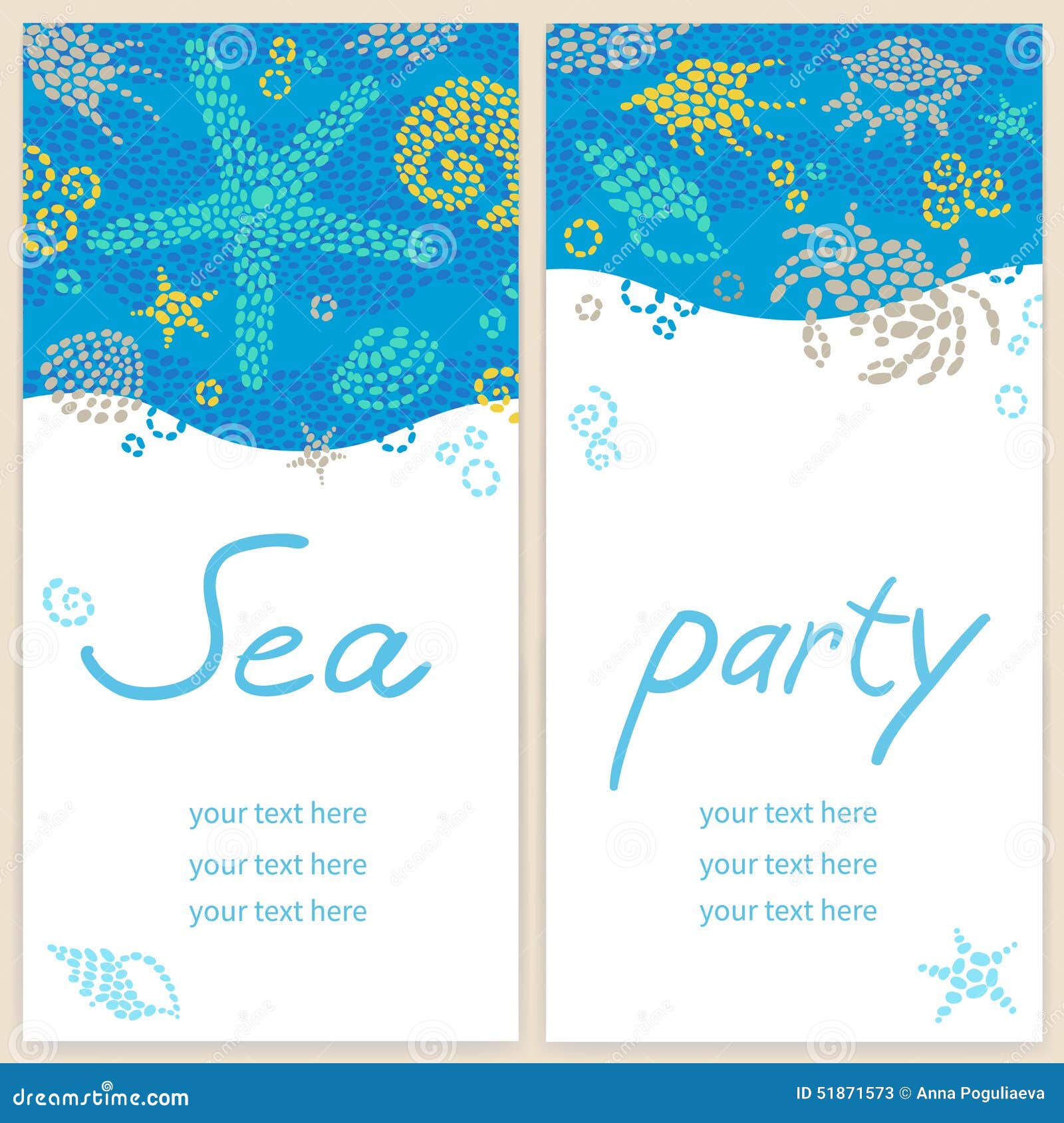 Bright Invitation Cards with Sea Elements. Stock Vector - Illustration ...
