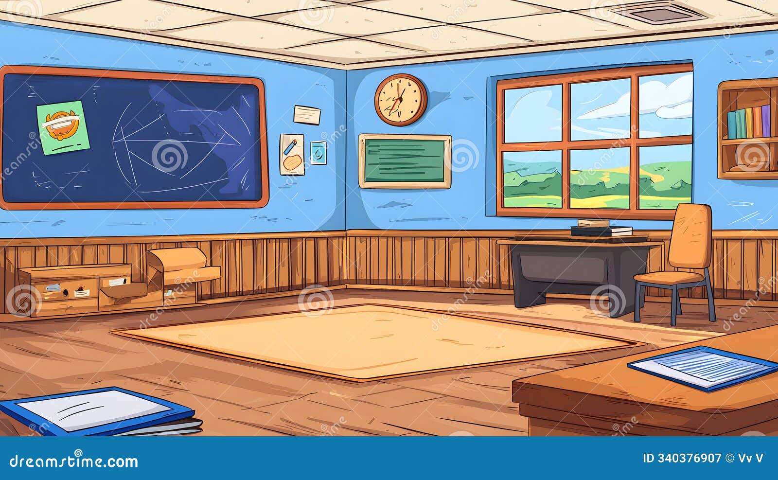 Bright and Inviting Cartoon Classroom Interior. Stock Image - Image of ...