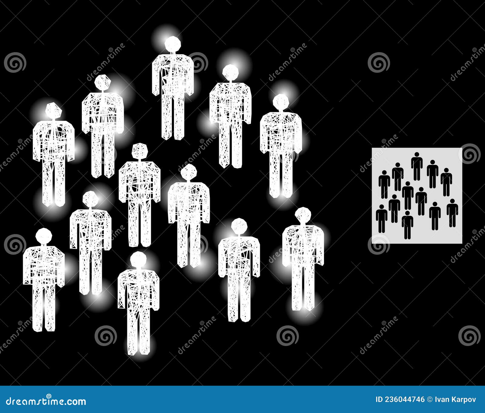 Bright Irregular Mesh People Crowd Icon With Lightspots And White Mesh ...