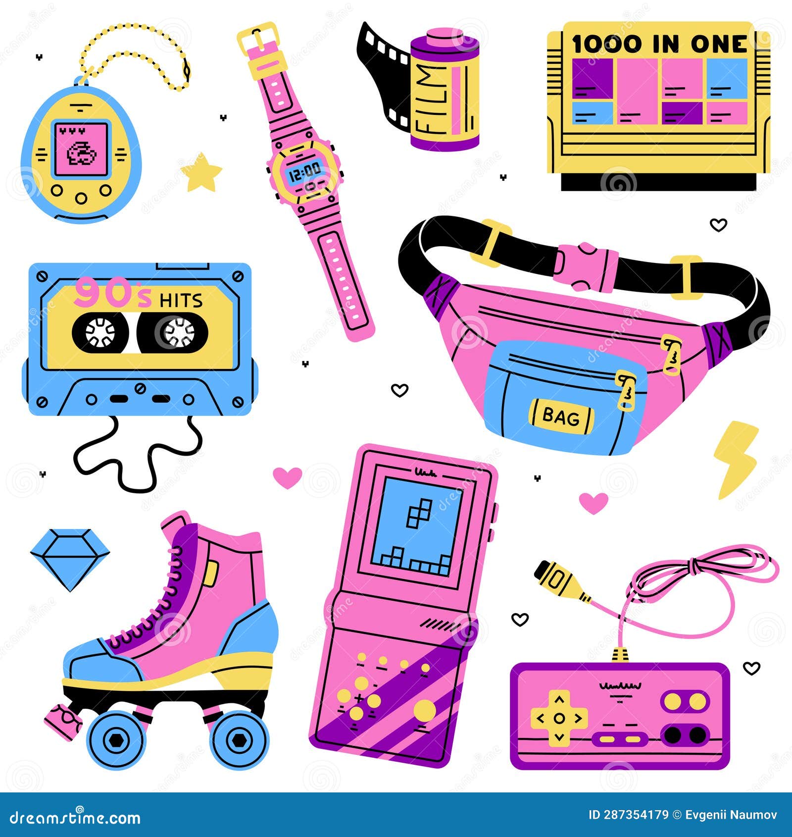 Bright Items from Nineties in Purple Vector Set Stock Vector ...