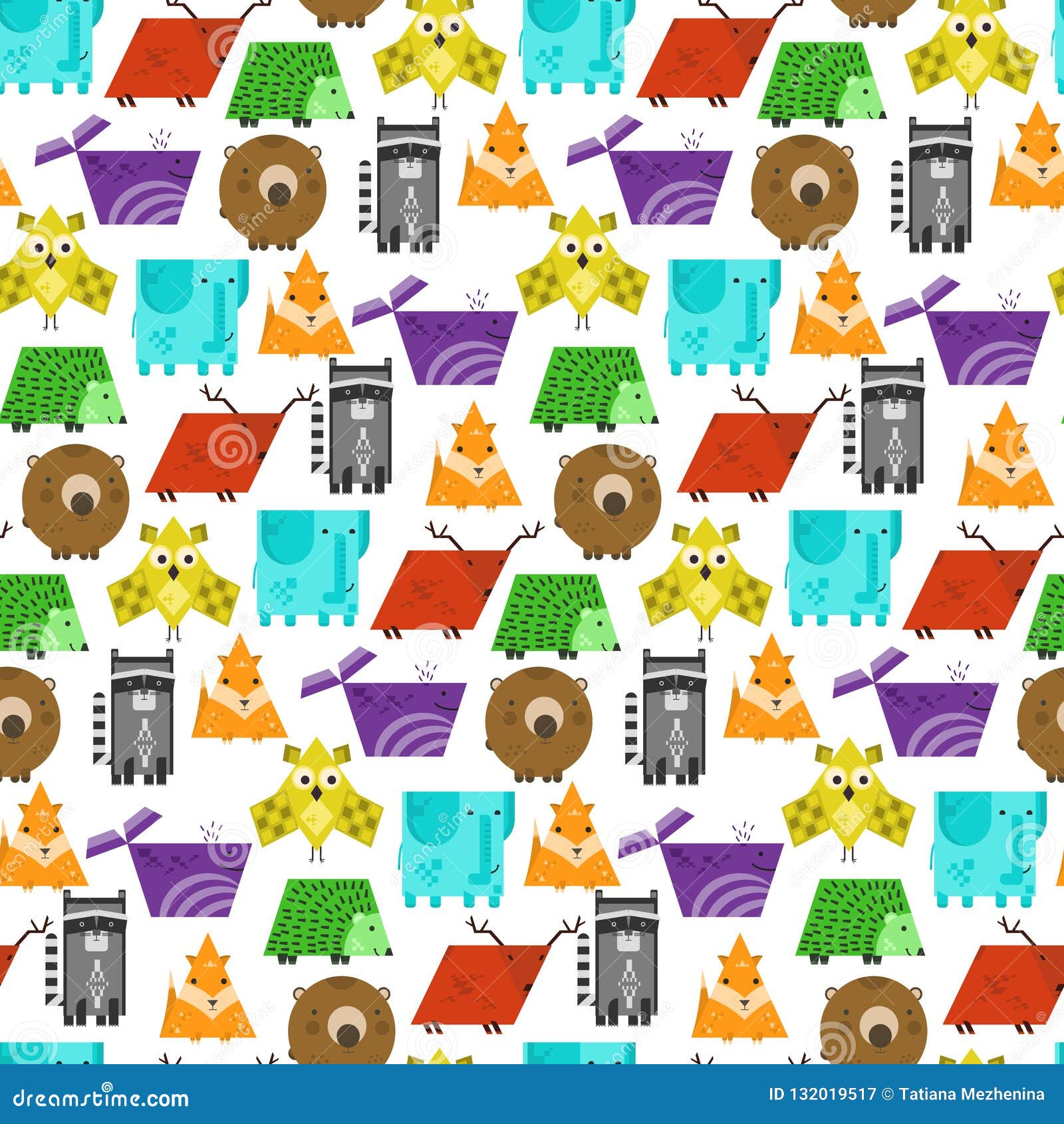 Bright Kids Pattern with Cute Geometric Animals Stock Vector ...