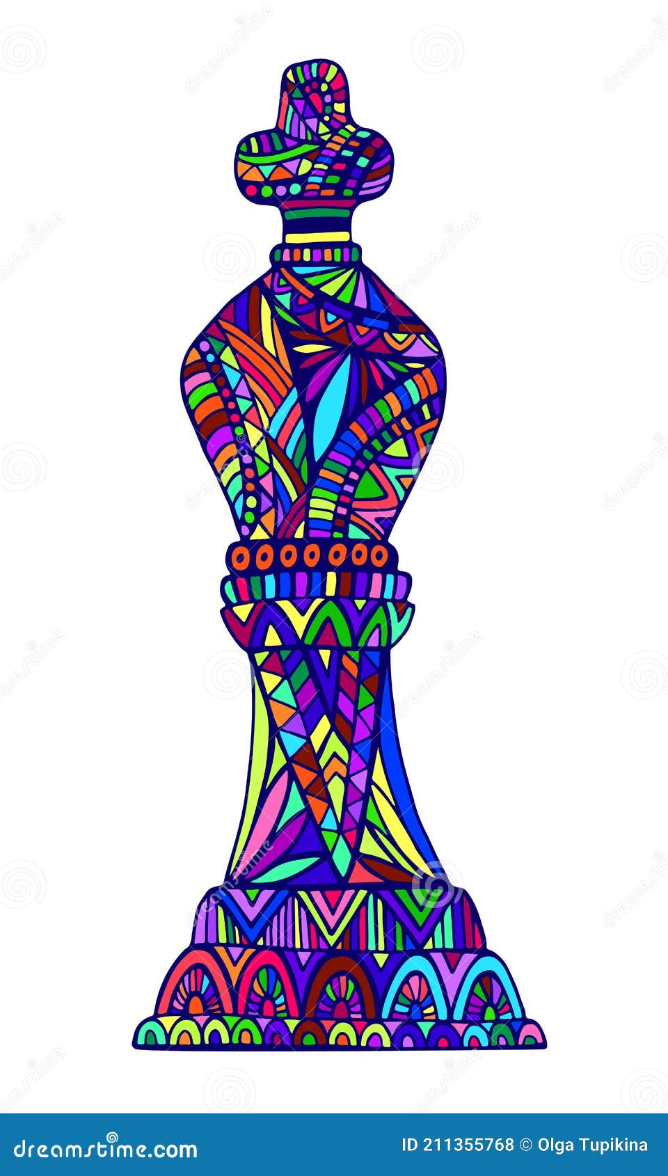 Bright King Chess Piece with Decorative Abstract Patterns Doodle Style ...