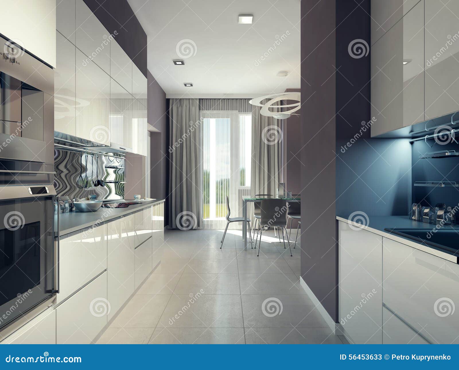 Bright kitchen design stock image. Image of flooring - 56453633