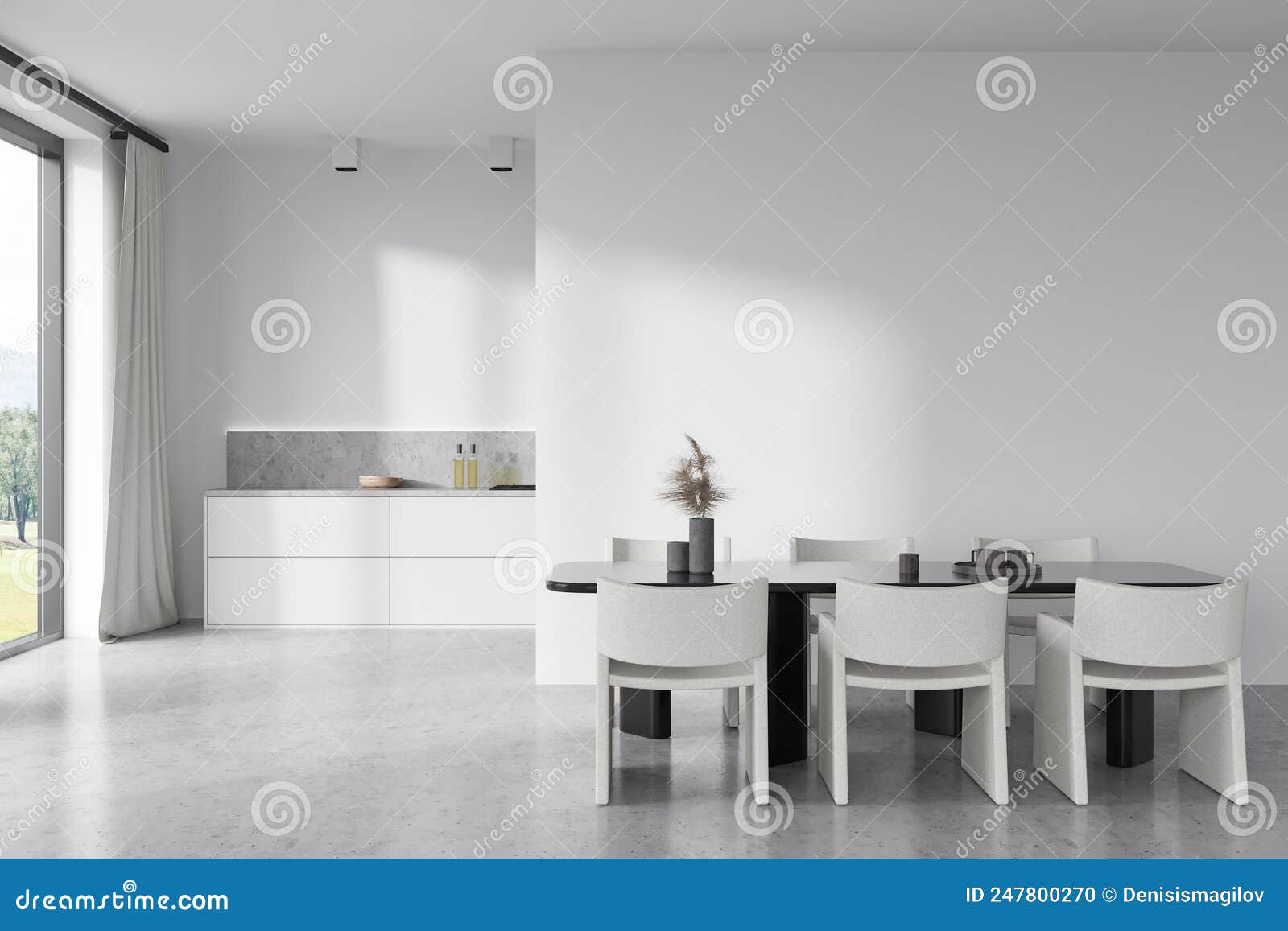 Bright Kitchen Room Interior with Empty White Wall Stock Illustration ...