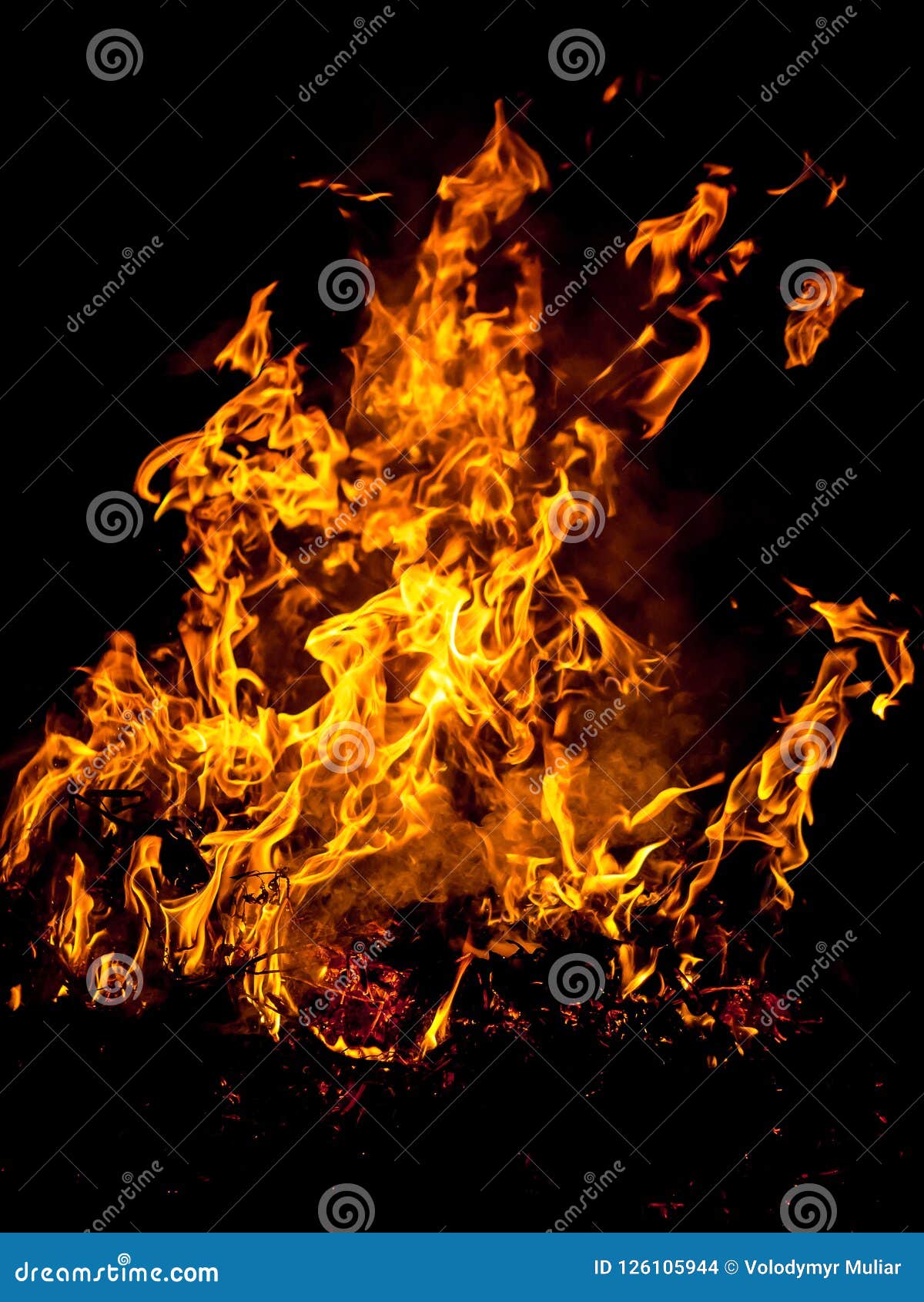 Bright Large Fire from a Bonfire that Burns at Night_ Stock Photo ...