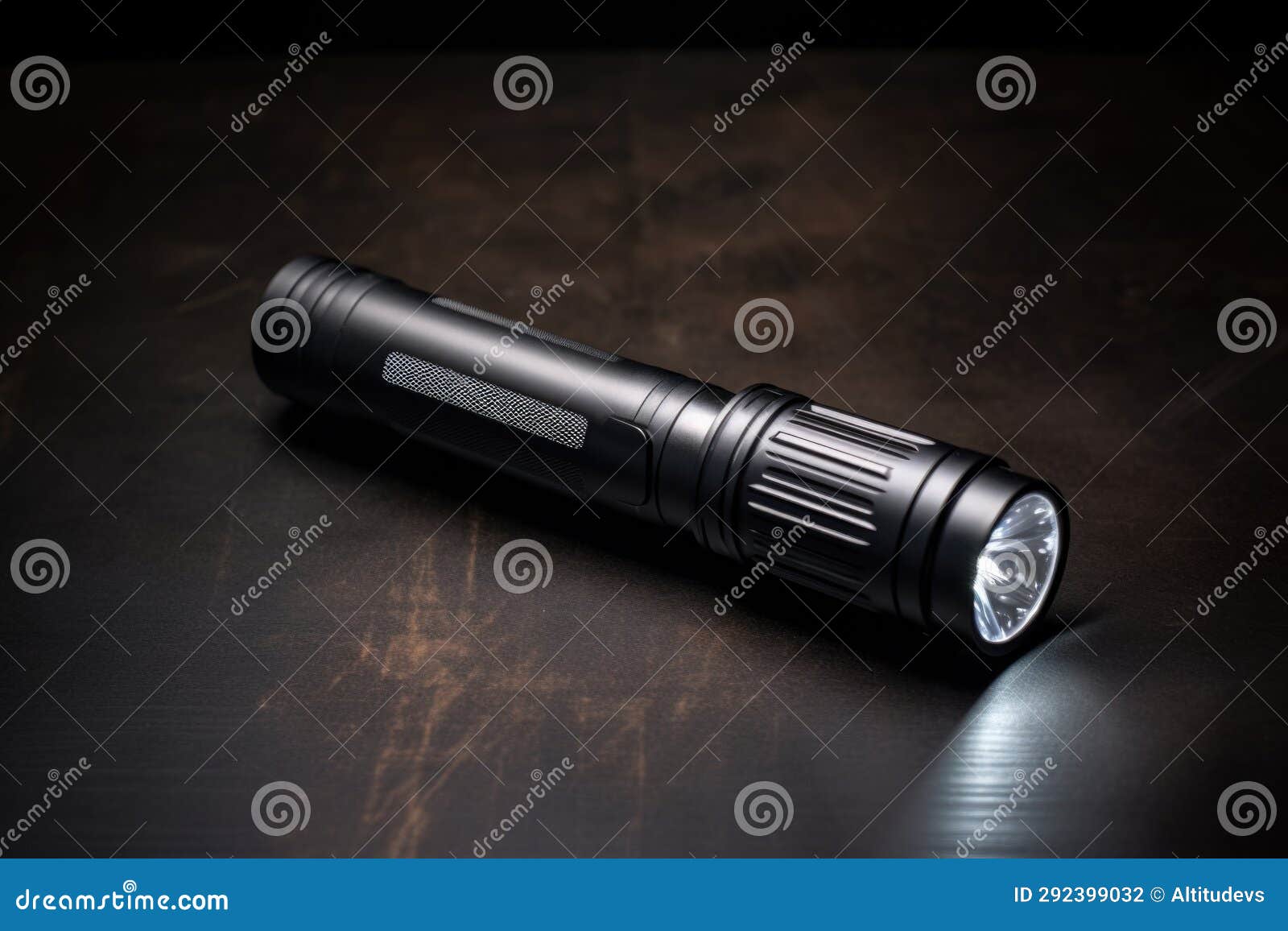 A Bright Led Flashlight on a Dark Table Stock Photo - Image of source ...