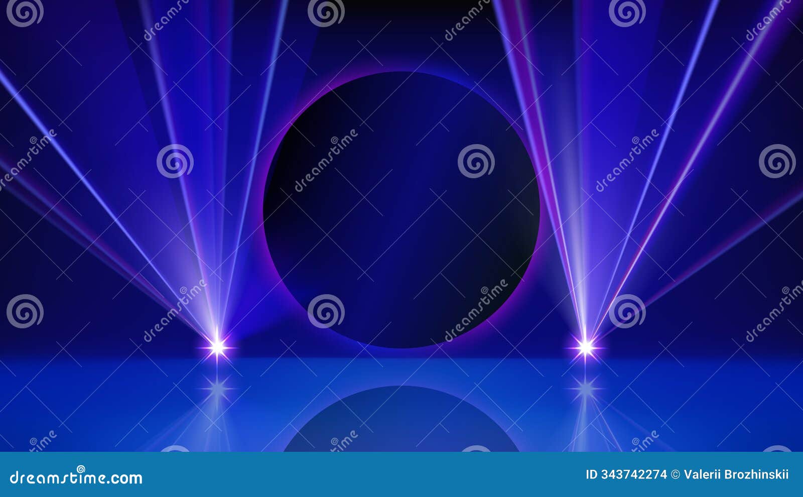 Bright LED Laser Beam and Round Screen for Presentation. Illuminated ...