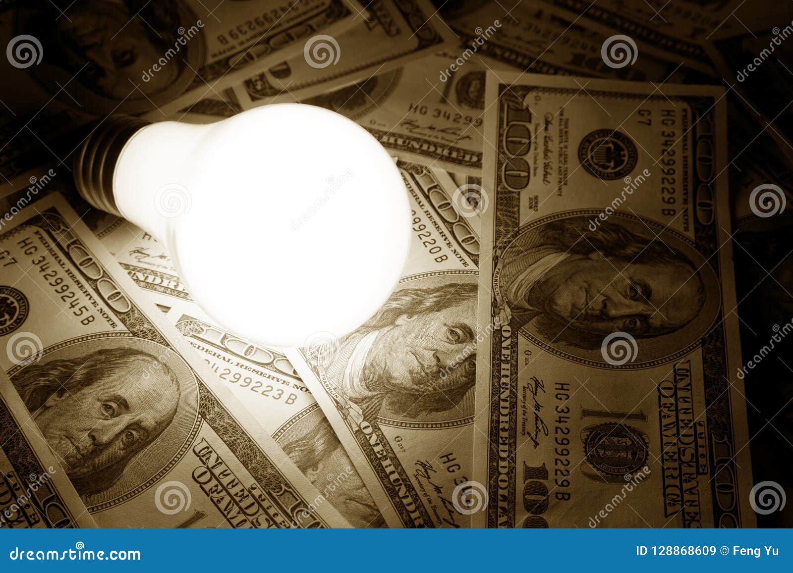Bright Light Bulb and Dollar Stock Image - Image of currency, glowing ...