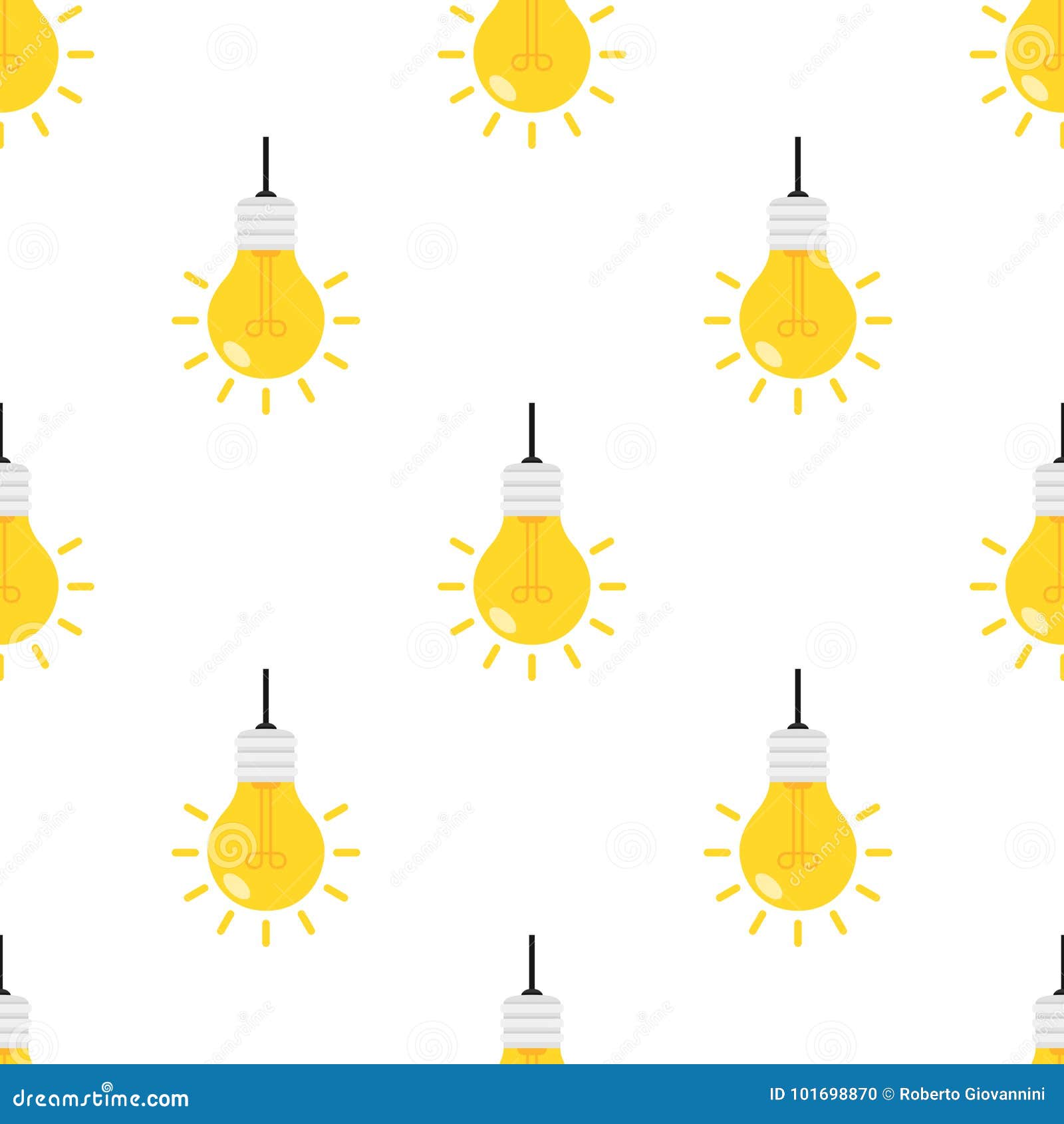 Bright Light Bulb Flat Icon Seamless Pattern Stock Vector ...