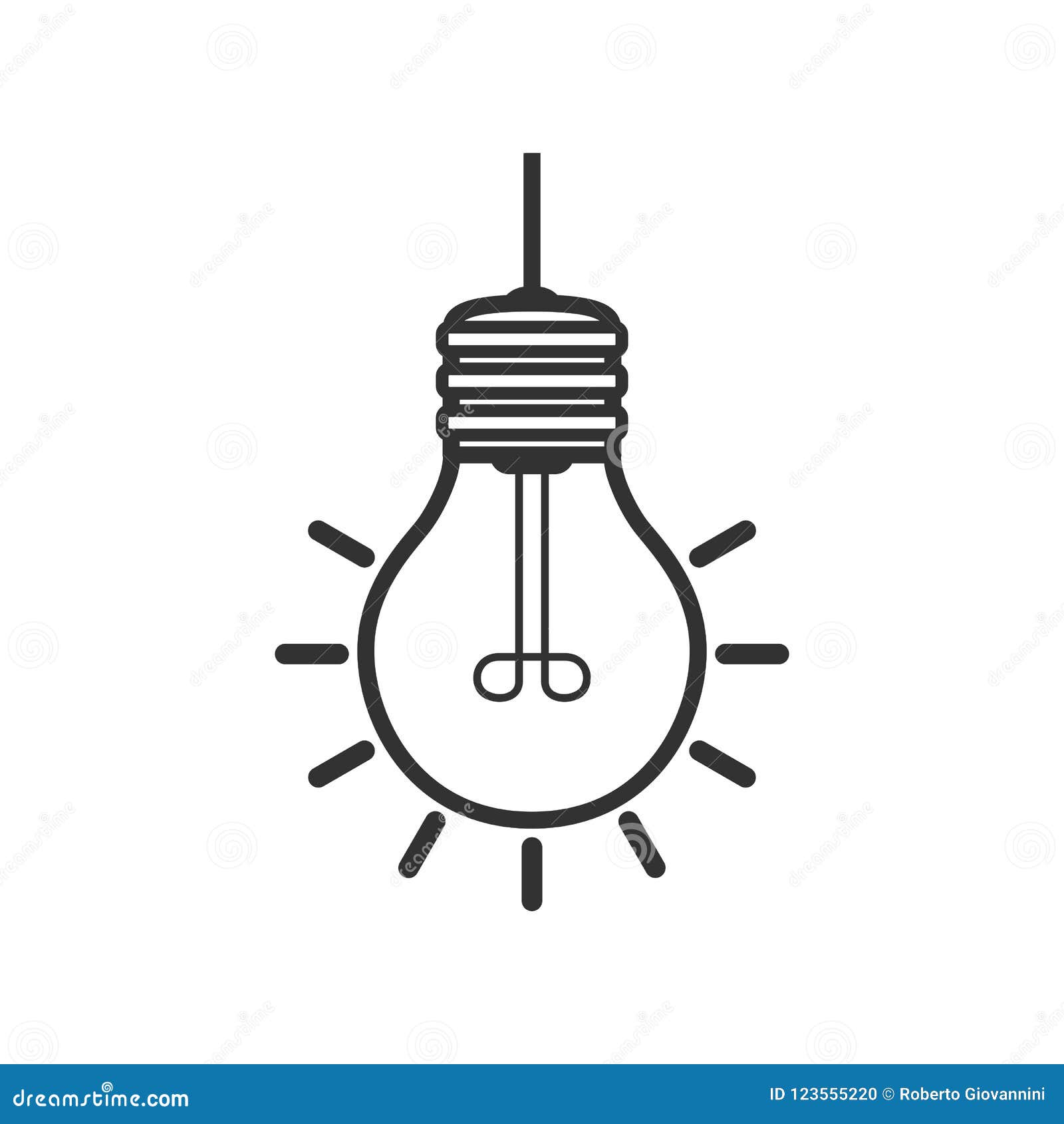 Bright Light Bulb Outline Flat Icon on White Stock Vector ...