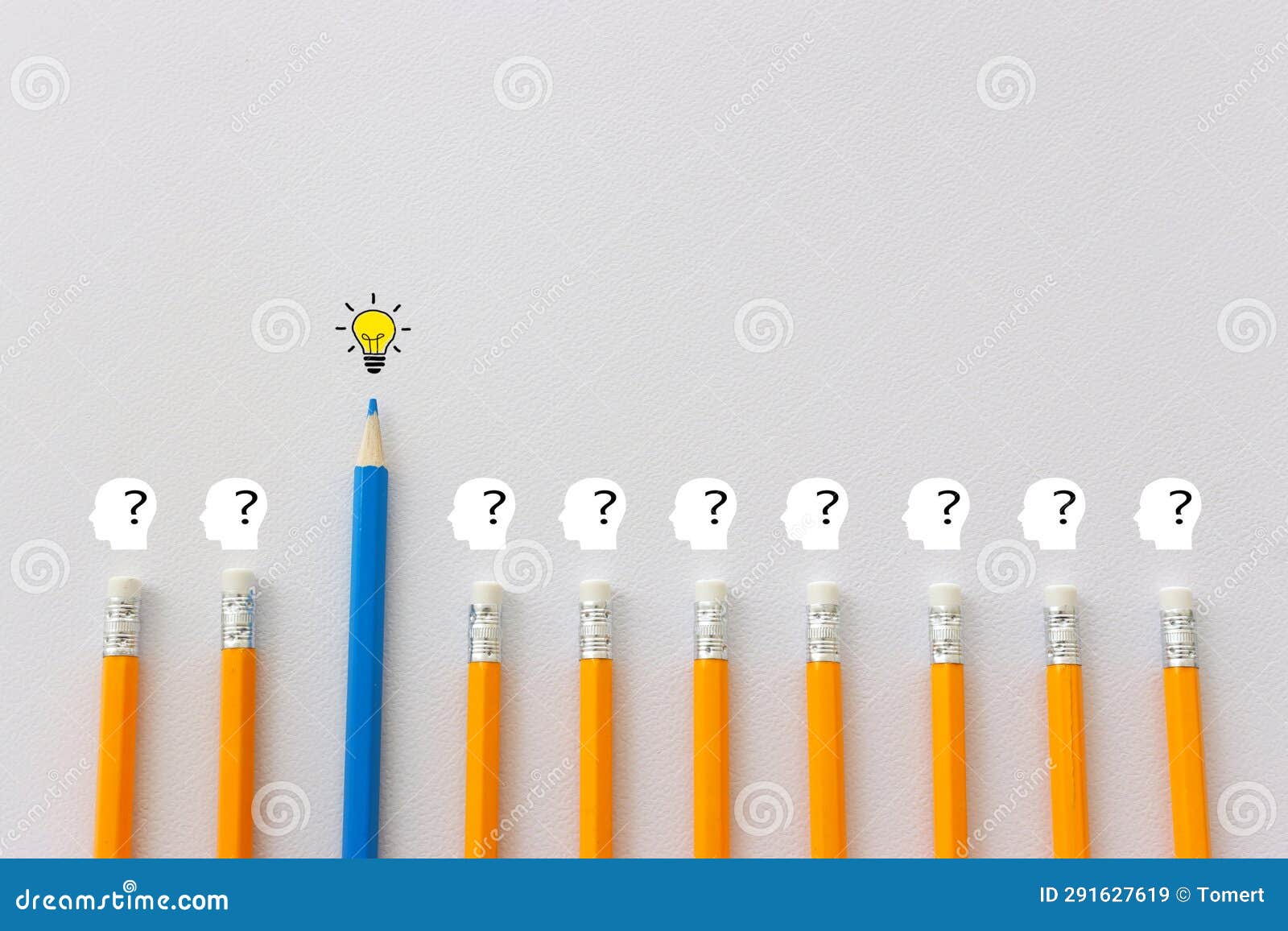 Bright Light Bulb and Question Mark with Pencils Concept Image of Stock ...