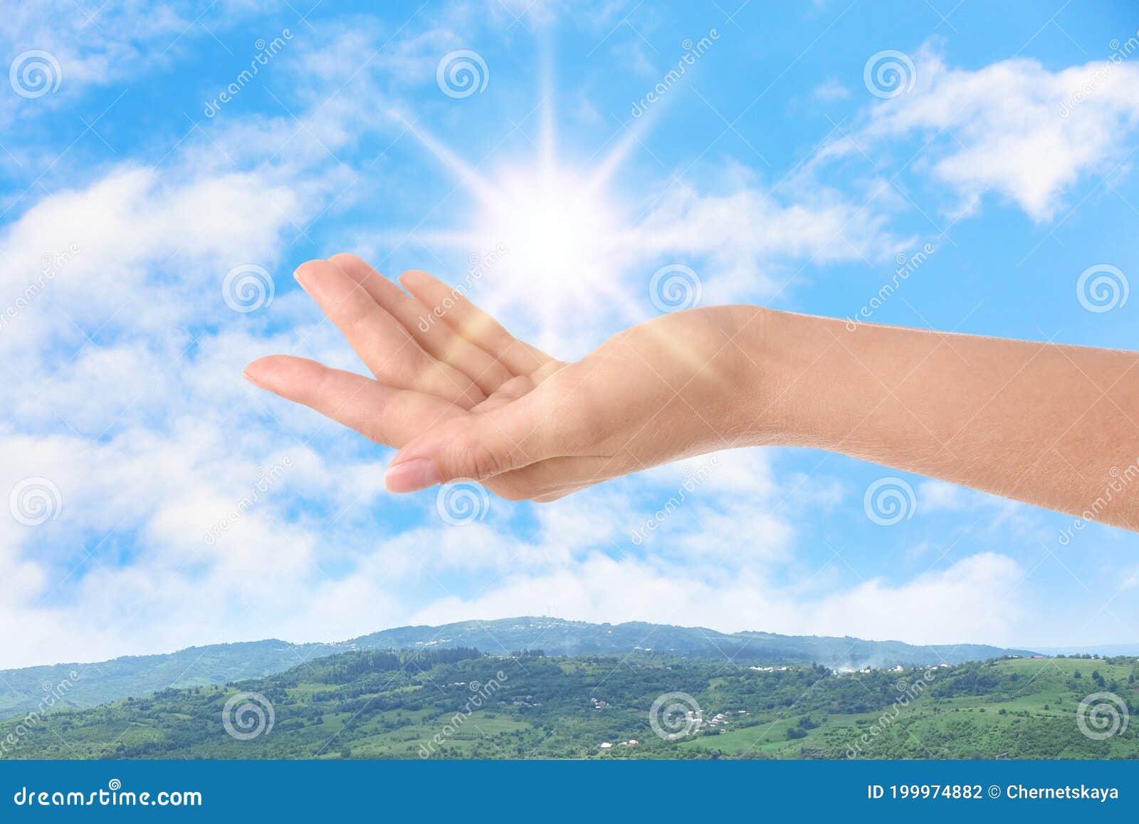 Bright Light in Hand, Closeup. Solar Energy Concept Stock Photo - Image ...