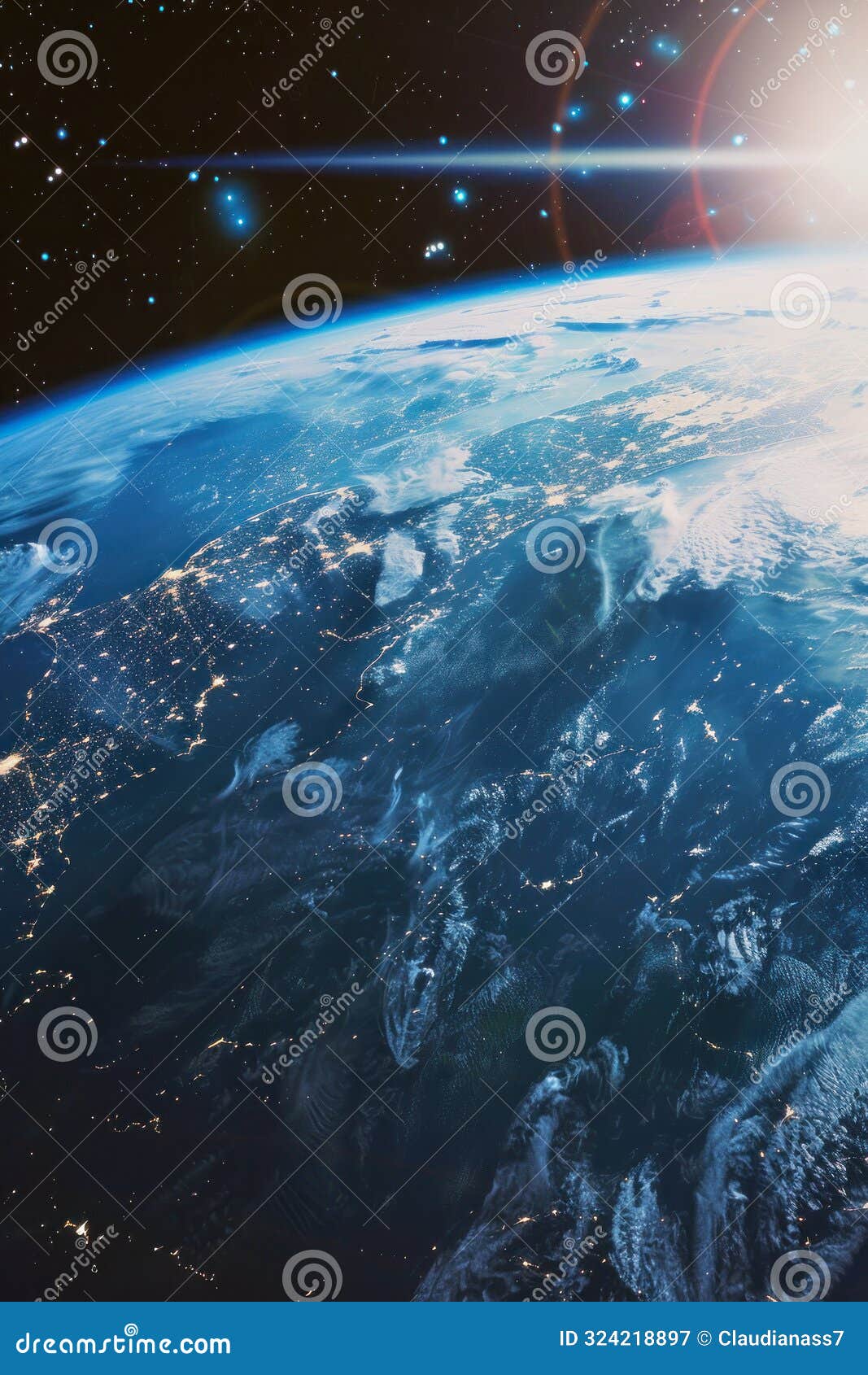 Bright Light Over Planet Earth Surface, Cut Out Stock Illustration ...