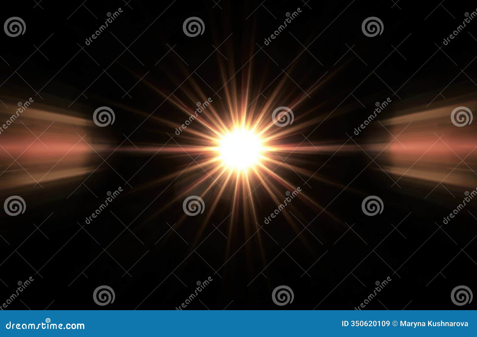 Bright Light Rays Radiate from Central Point on Black Background. Lens ...