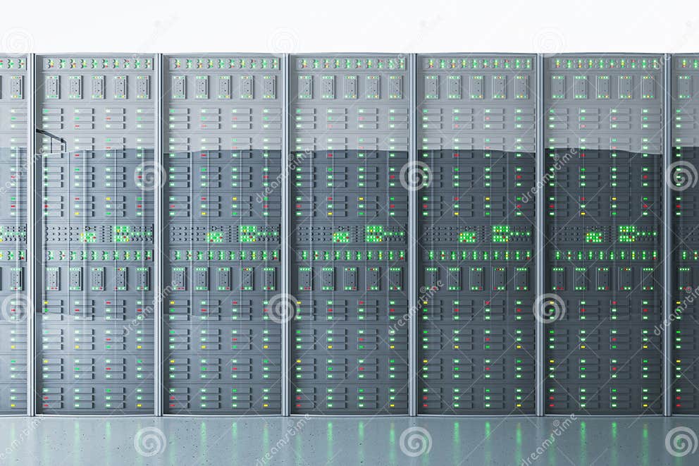 Bright Light Server Room Interior. Shot of Data Center with Multiple ...