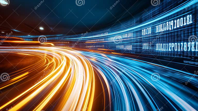 Bright Light Trails Signify Rapid Data Transfer Amidst a Backdrop of ...