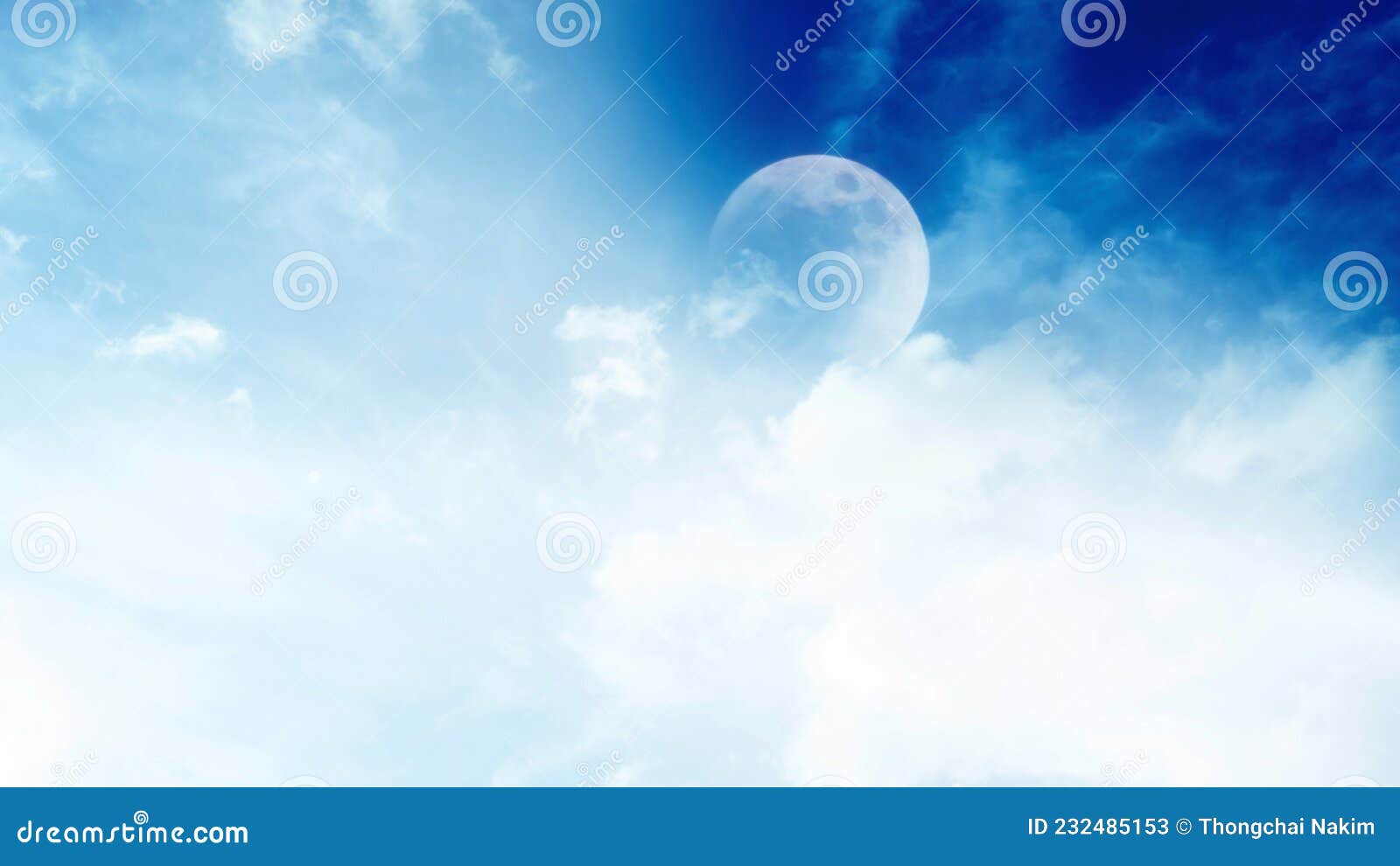 Bright Light of White Clouds with Full Moon. Stock Image - Image of ...