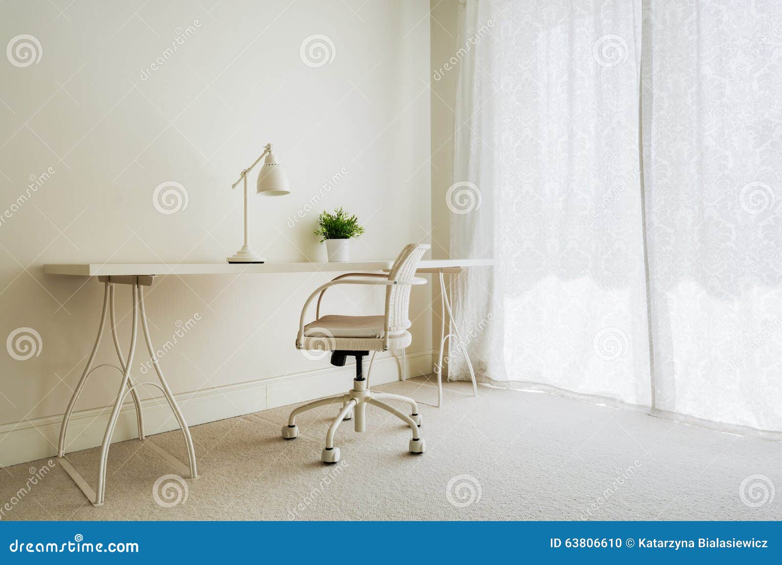 Bright and Light Working Room Stock Photo - Image of curtains, creamy ...