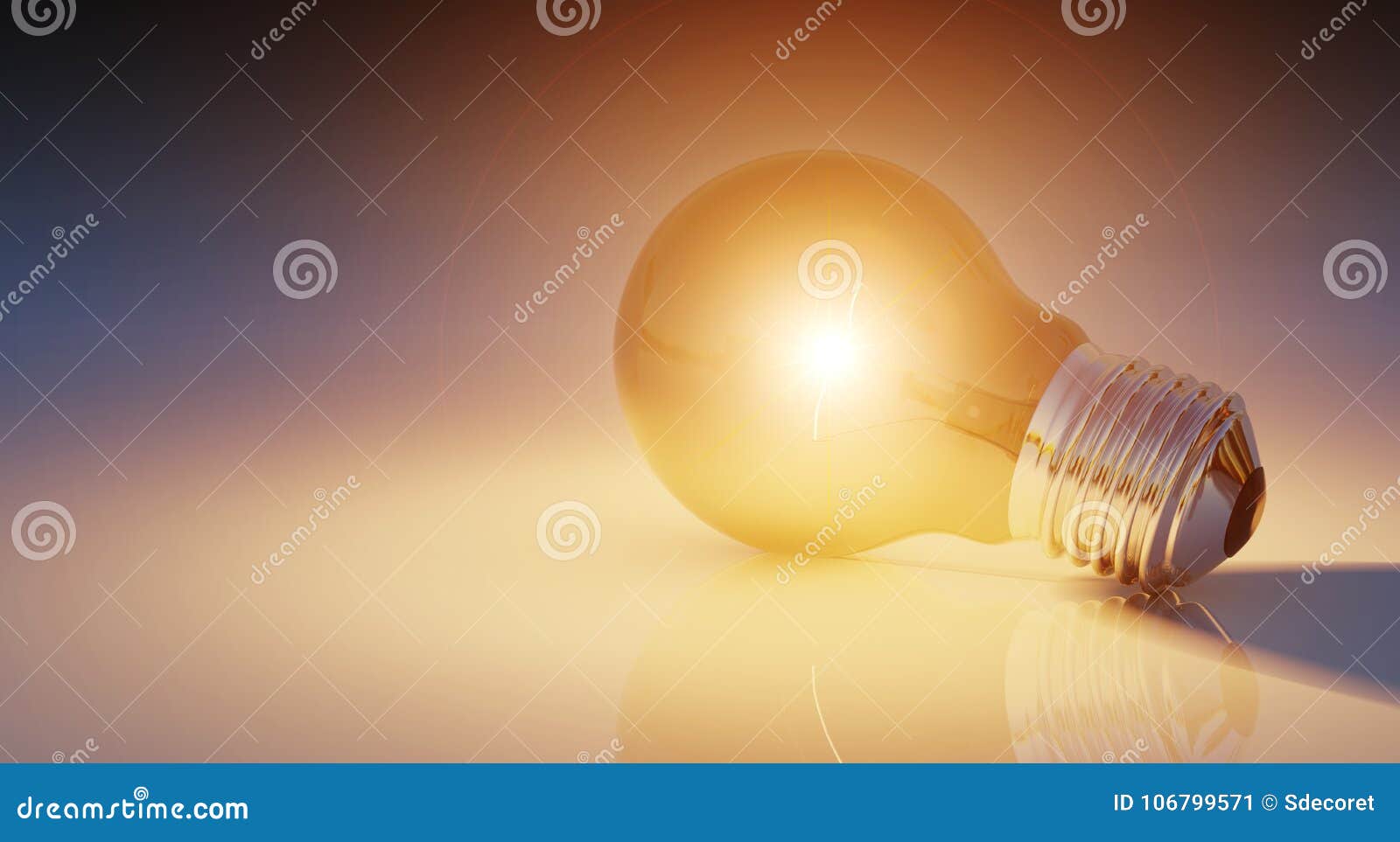 Bright Lightbulb on Shiny Floor 3D Rendering Stock Illustration ...