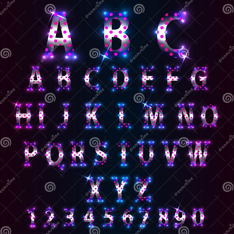 Bright Lighting Old Lamp Alphabet Stock Vector - Illustration of cinema ...