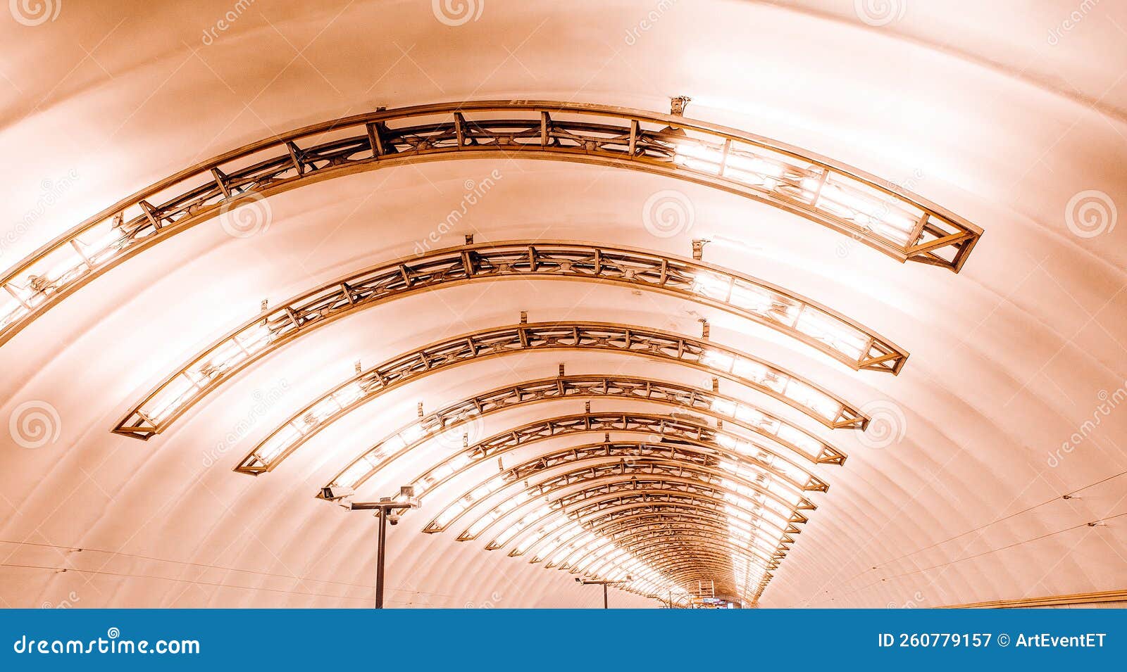Bright Lighting Vaulted Ceiling in Subway Stock Image - Image of arched, modern: 260779157