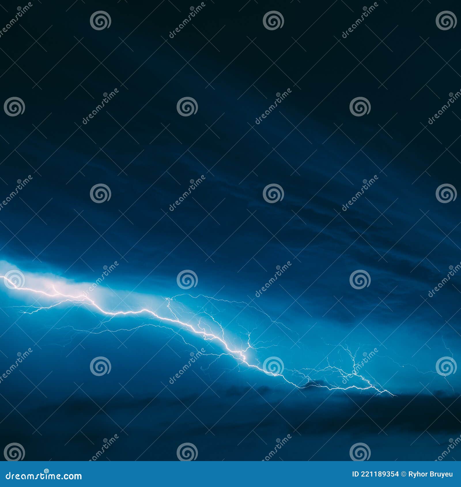 Bright Lightning on Blue Night Sky during Thunderstorm Stock Photo ...