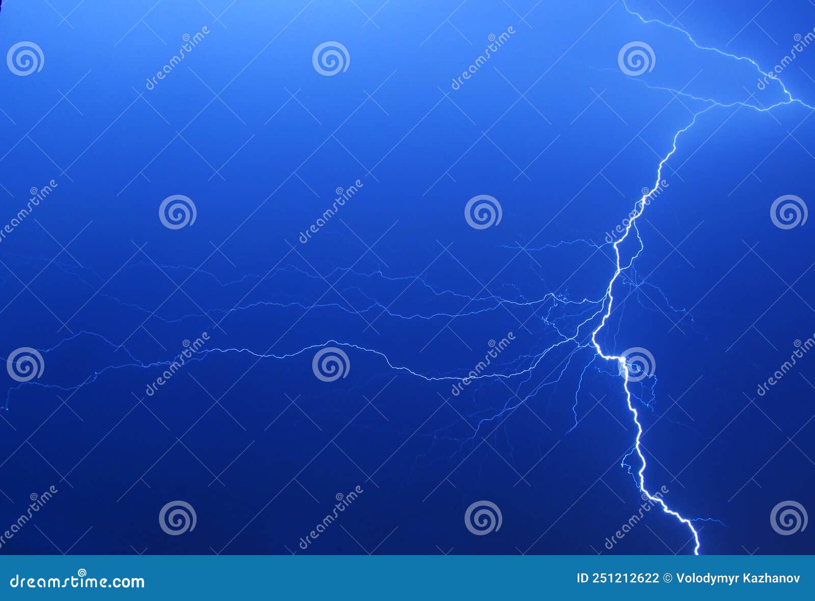 Bright Lightning on the Blue Sky at Night. Background Image with ...