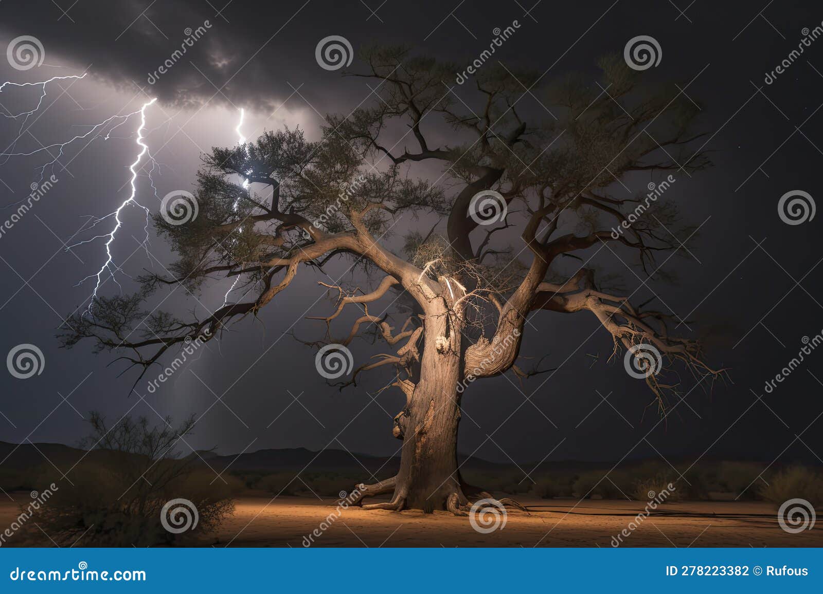 Bright Lightning Hit the Tree Stock Illustration - Illustration of calm, storm: 278223382