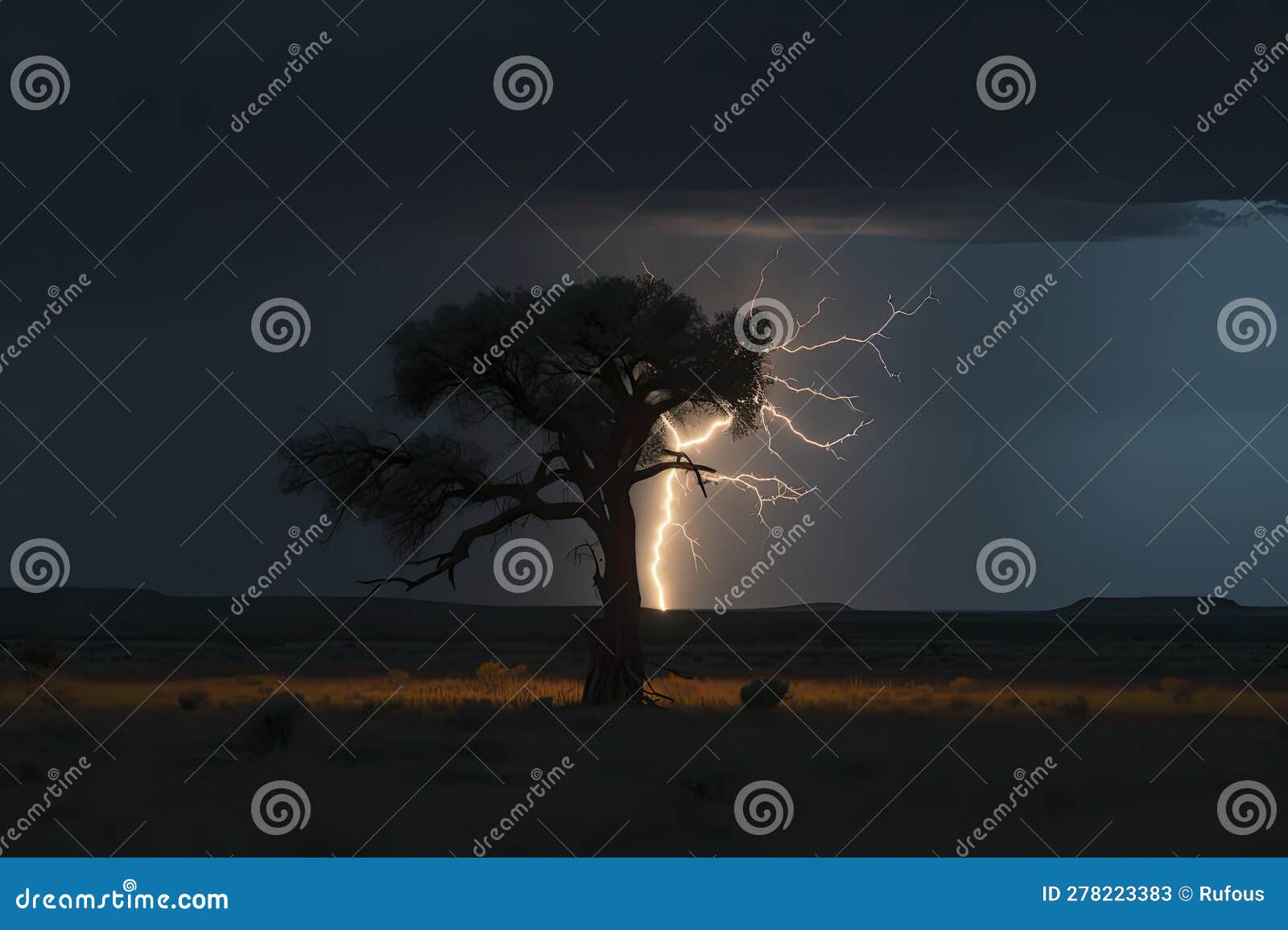 Bright Lightning Hit the Tree Stock Illustration - Illustration of ...