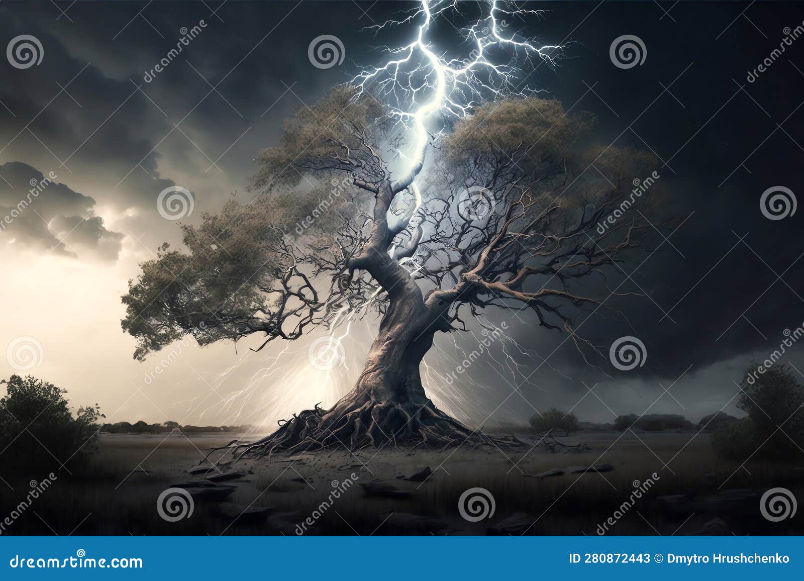 Bright Lightning Hit the Tree. Generative AI Stock Image - Image of ...