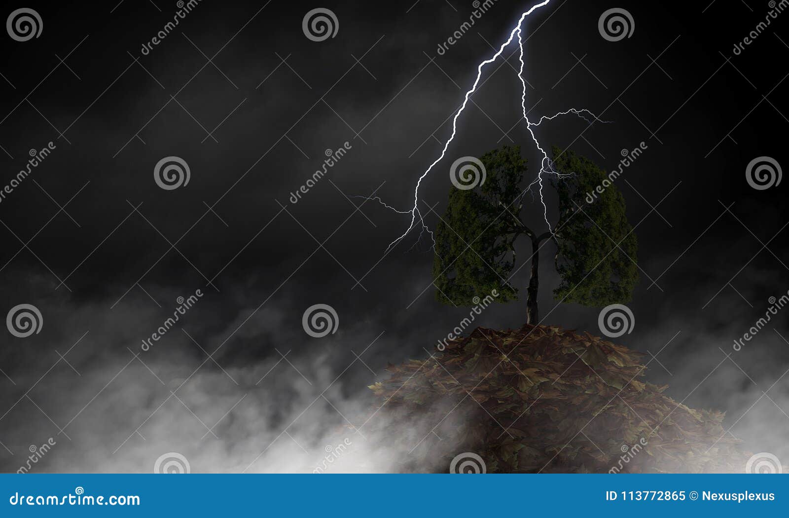 Bright Lightning Hit the Tree Stock Image - Image of silhouette, nature ...