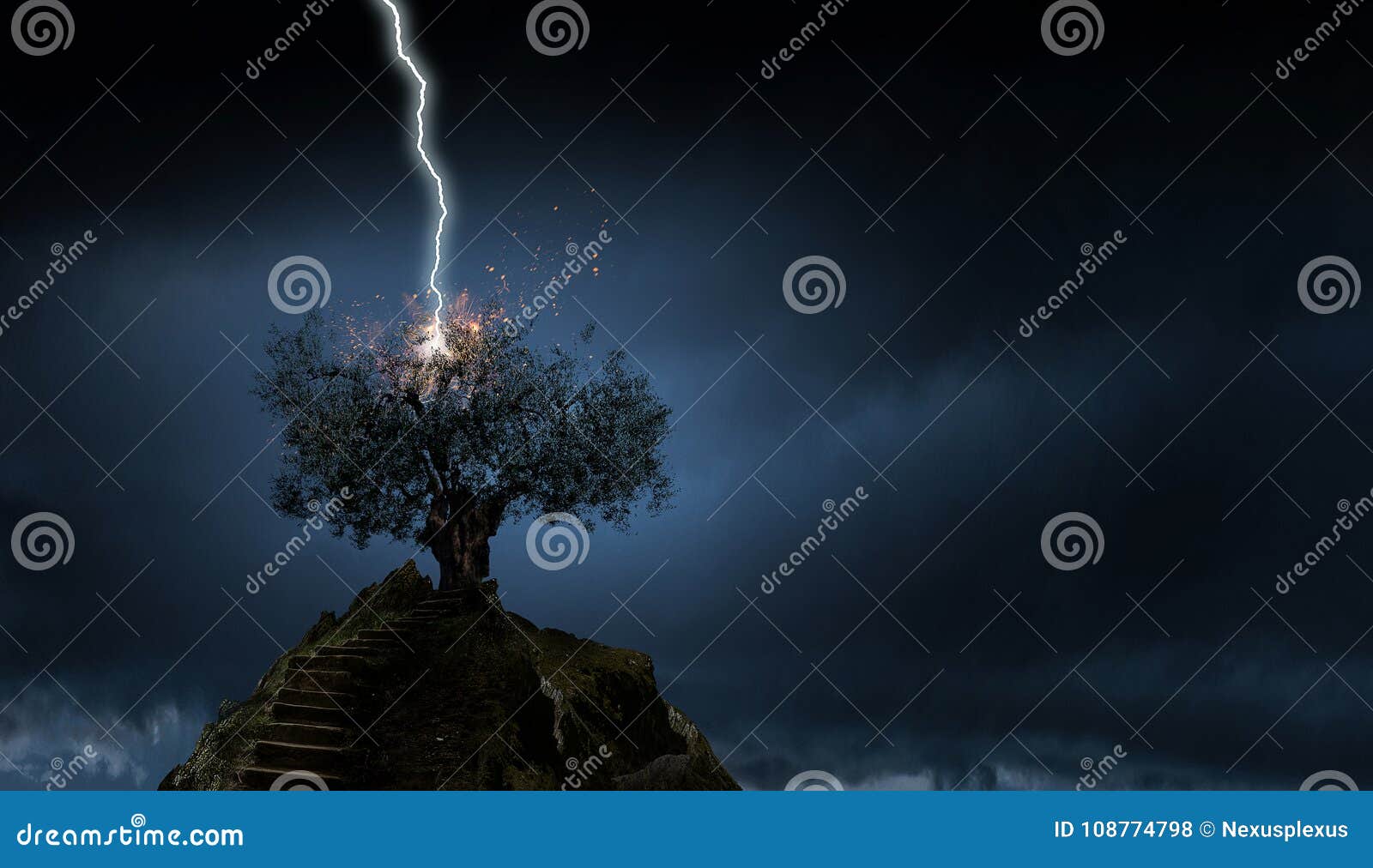 Bright Lightning Hit the Tree Stock Photo - Image of badweather, tree ...