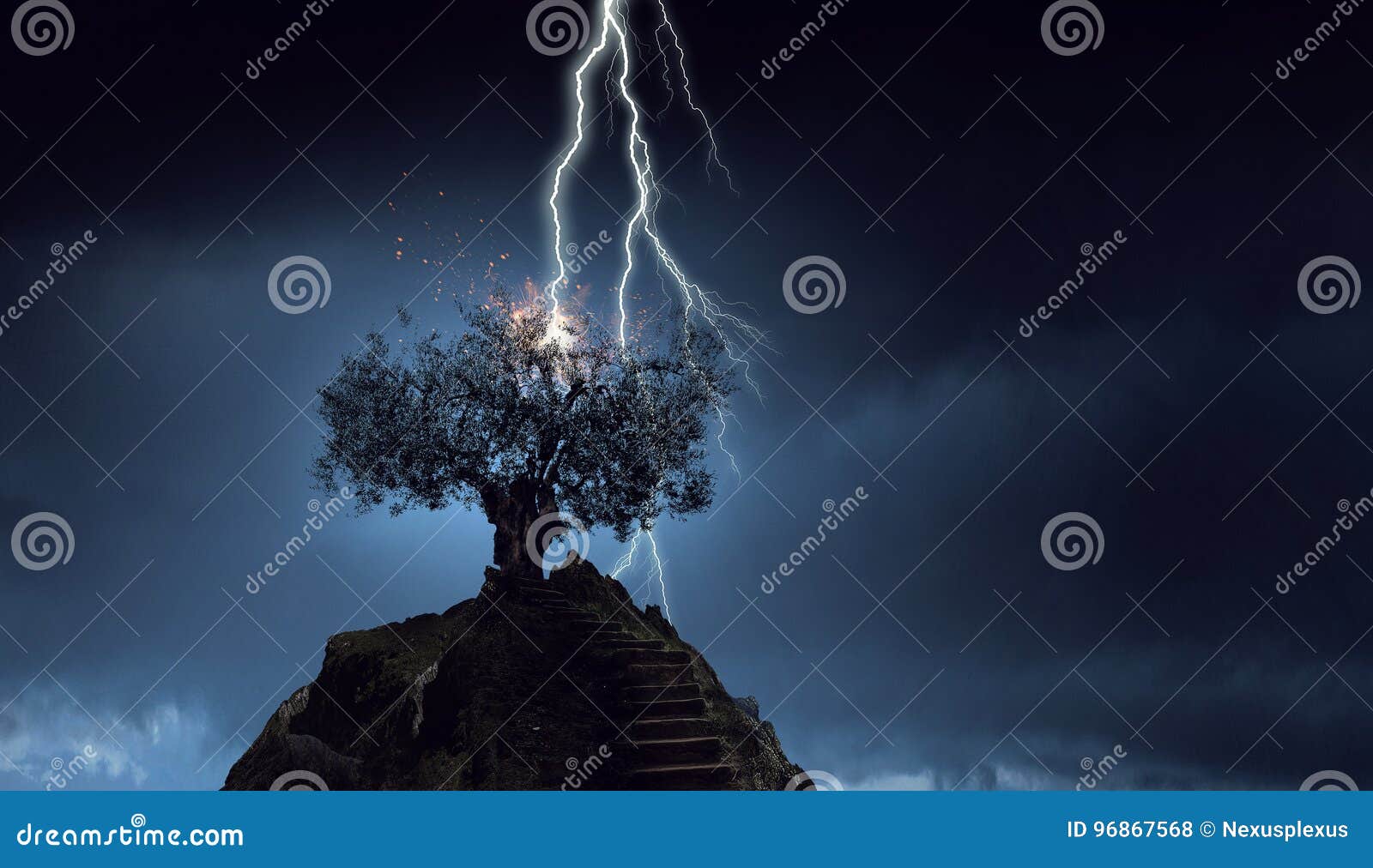 Bright Lightning Hit the Tree Stock Photo - Image of badweather ...