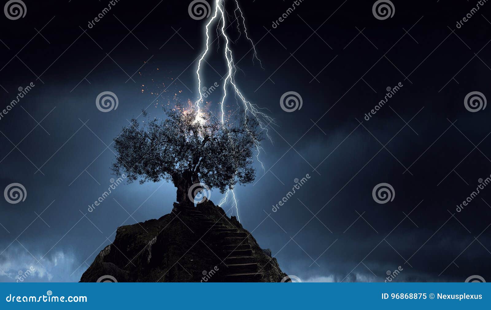 Bright Lightning Hit the Tree Stock Image - Image of thunder, powerful ...