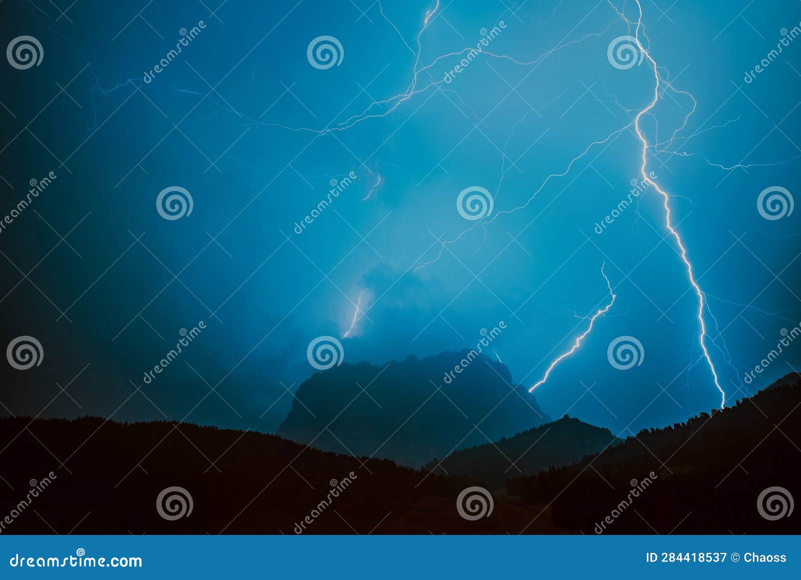 Bright Lightning Over Alps Mountains at Night Stock Image - Image of ...
